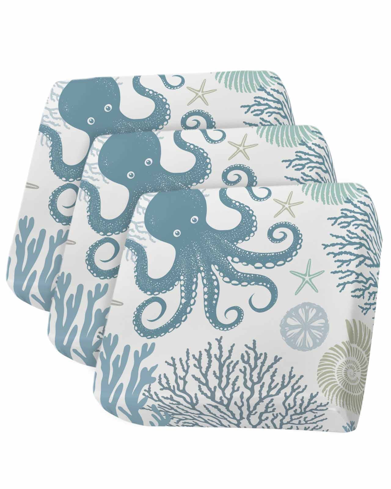 Teal Blue Octopus Coastal Sofa Couch Cushion Covers Washable, Removable ...