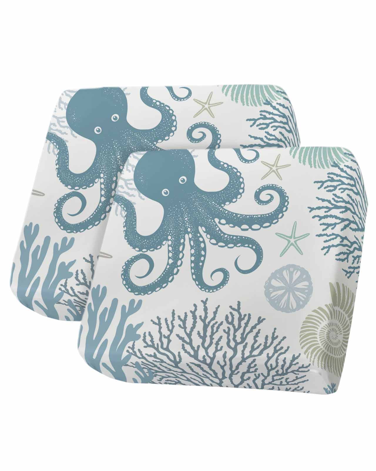 Teal Blue Octopus Coastal Sofa Couch Cushion Covers Washable, Removable ...