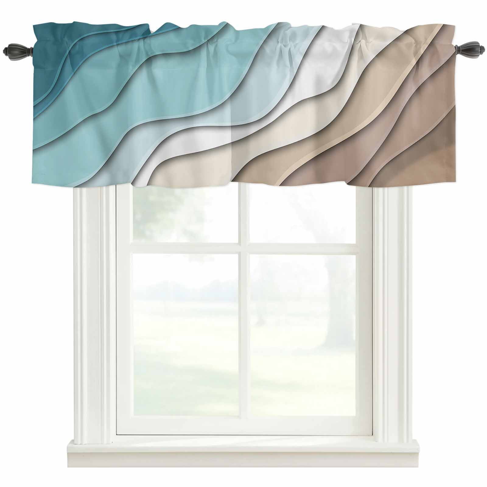 Teal Blue Ombre Cream Kitchen Valances for Windows, Small Valance ...