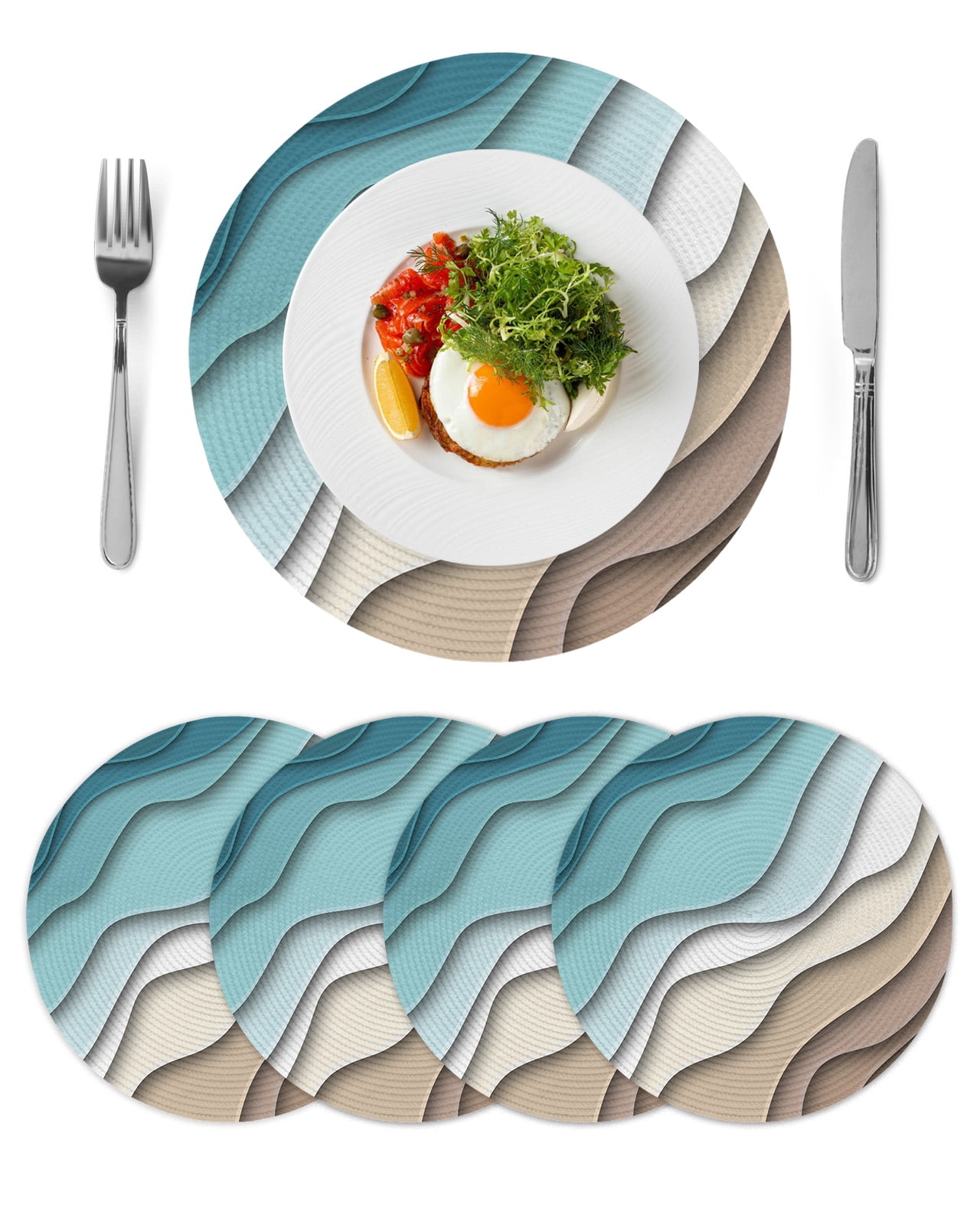 Teal Blue Ombre Cream Round Placemats Set of 4 for Dinning Tables,Heat ...
