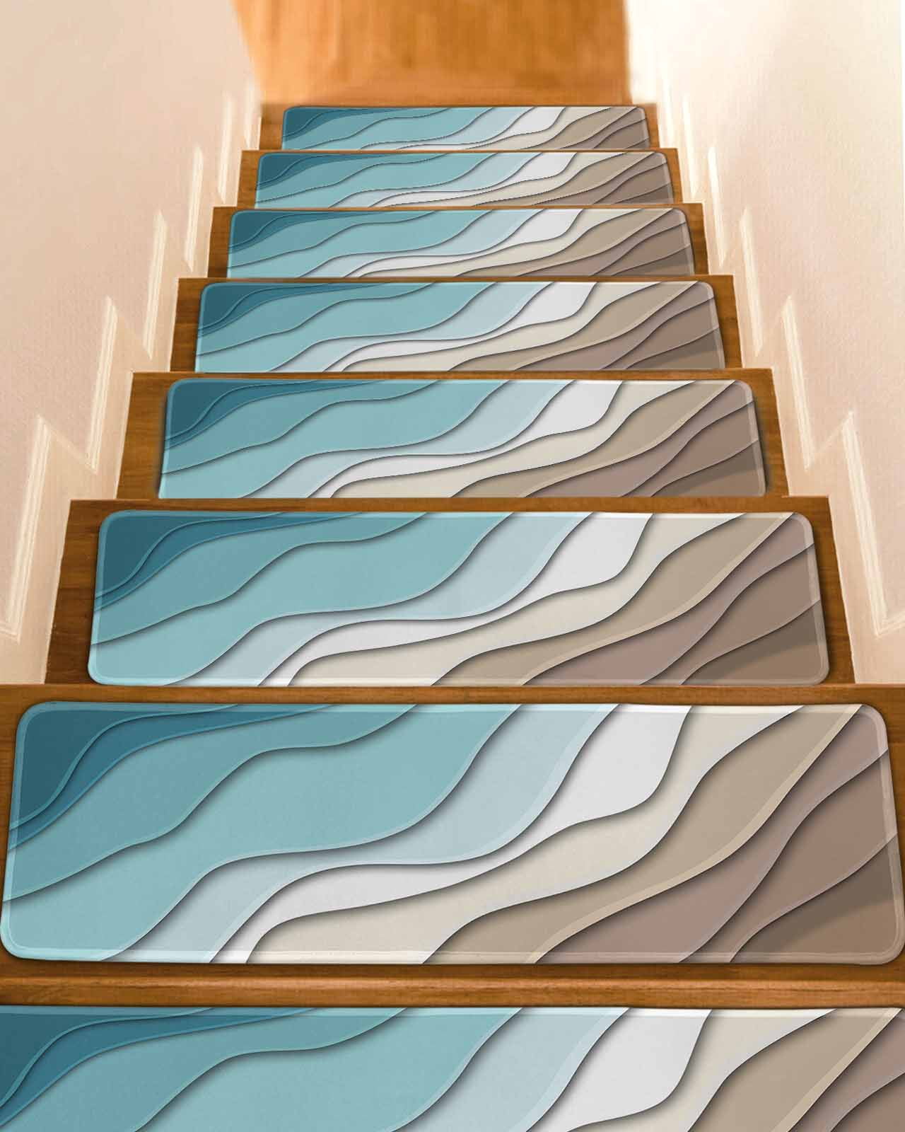 Teal Blue Ombre Cream Stair Treads for Wooden Steps Indoor Runner Rug ...