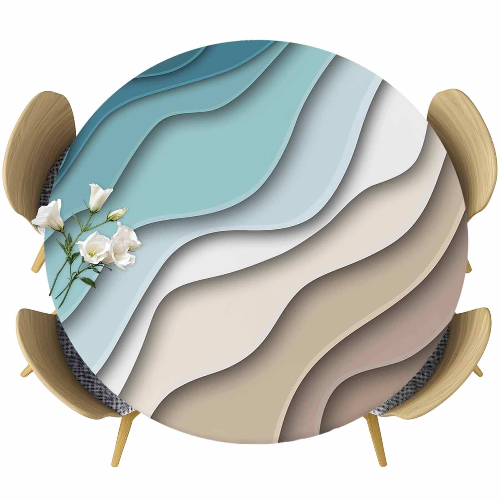Teal Blue Ombre Cream Table Cloth, Round Fitted Tablecloths with ...