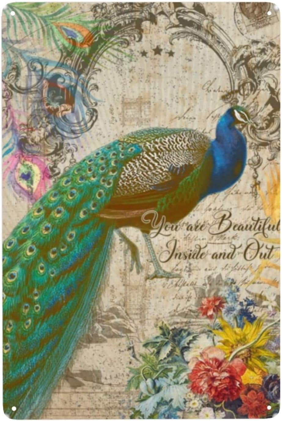 Teal Blue Orange Peacock Signs French Country Style Peacock Decor Metal ...