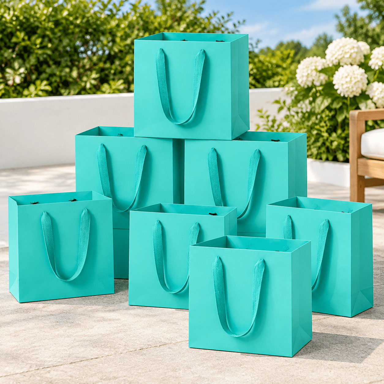 Teal Blue Paper Gift Bag 4 in Paper Box Small Square Bottom Kraft Paper ...