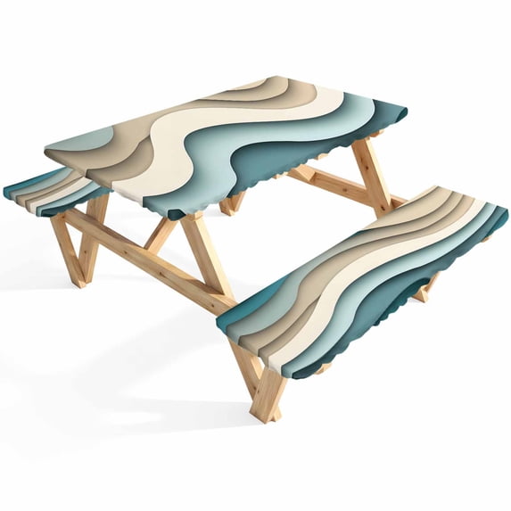 Teal Blue Picnic Table Cover with Bench Covers Brown Modern Water ...