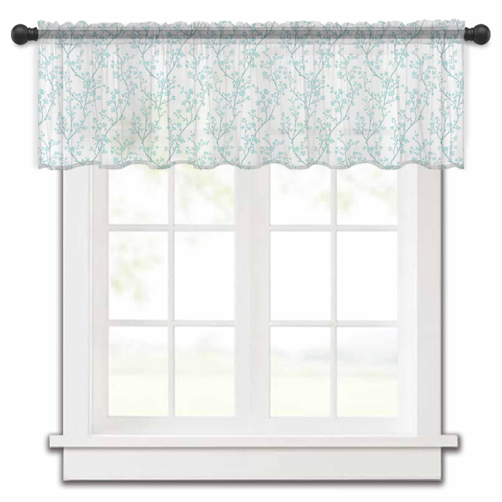 Teal Blue Plant Valance Curtains for Kitchen/Living Room/Bathroom ...