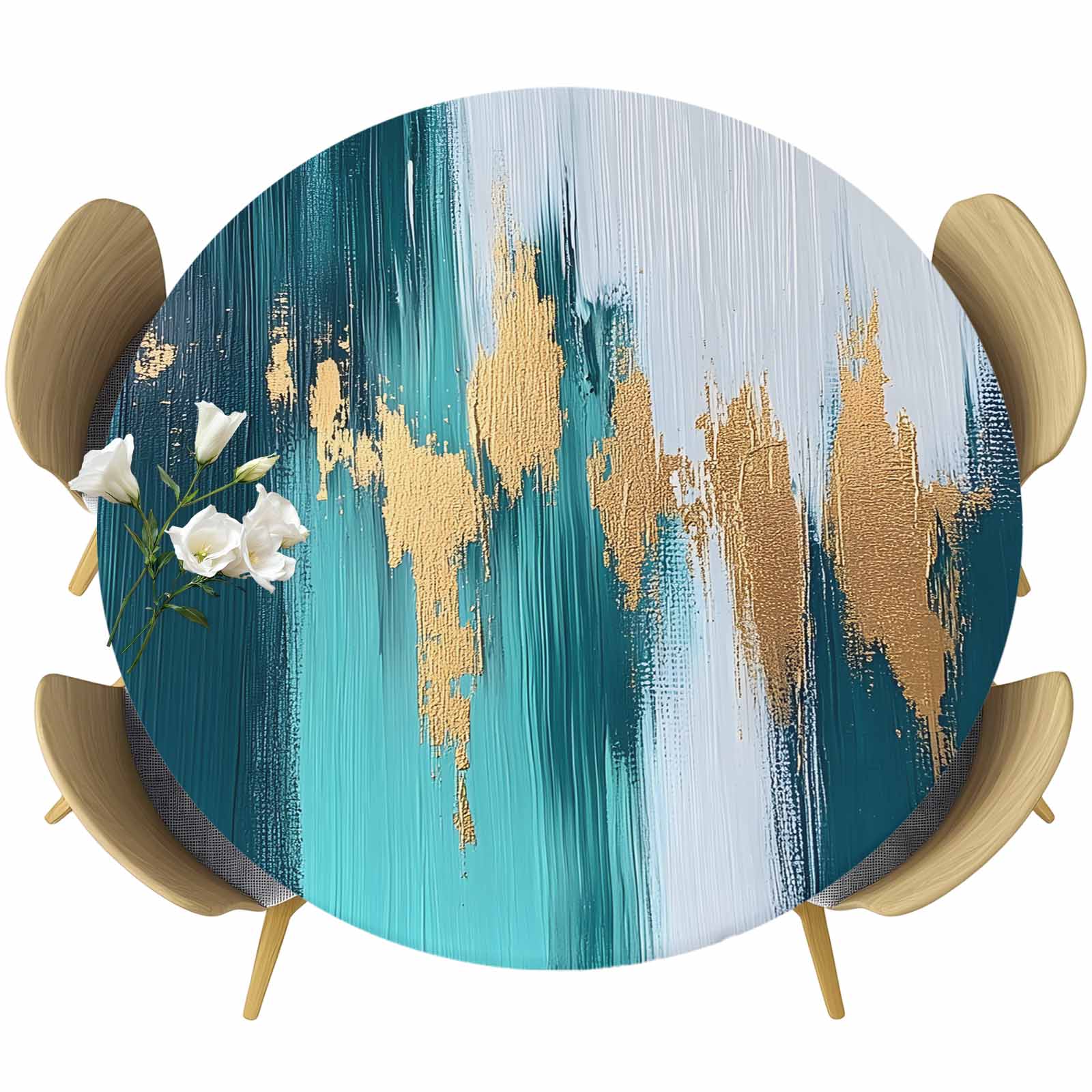 Teal Blue Round Tablecloth 36-44 Inch Round Fitted Table Cloth with ...