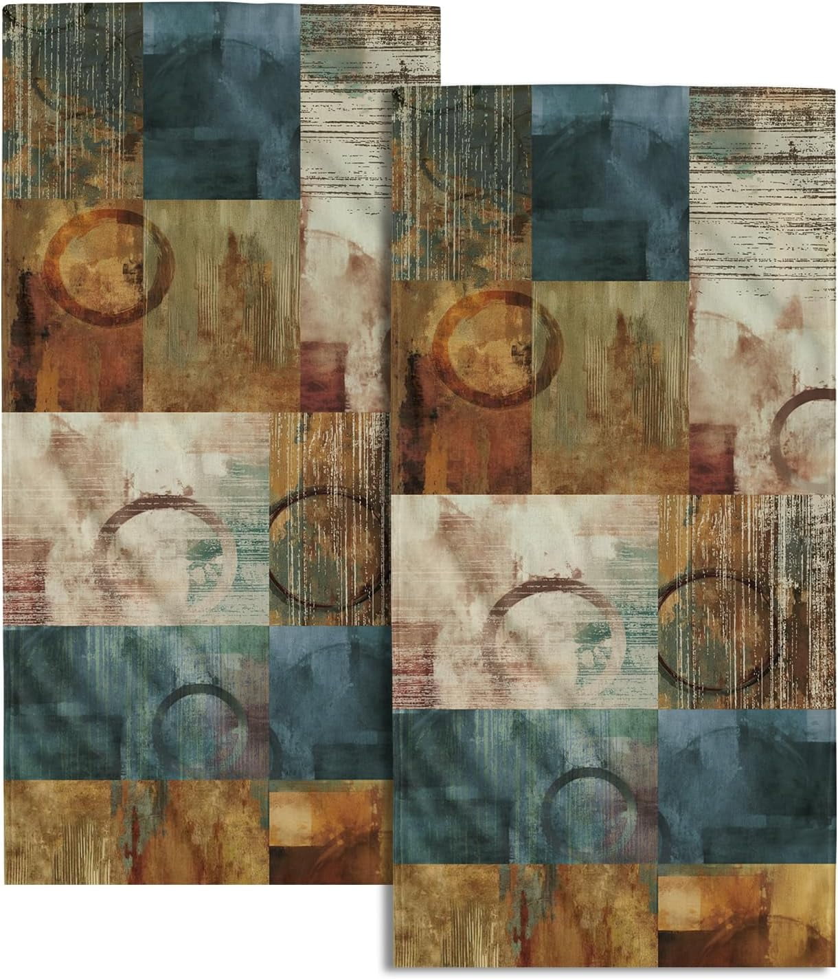 Teal Blue Rust Orange Hand Towels Abstract Turquoise Bath Towels Wood ...
