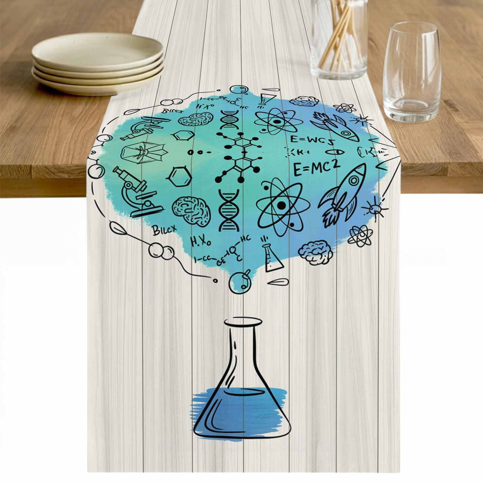 Teal Blue Science Table Runner - 36 Inch Long Funny Cartoon Artwork ...