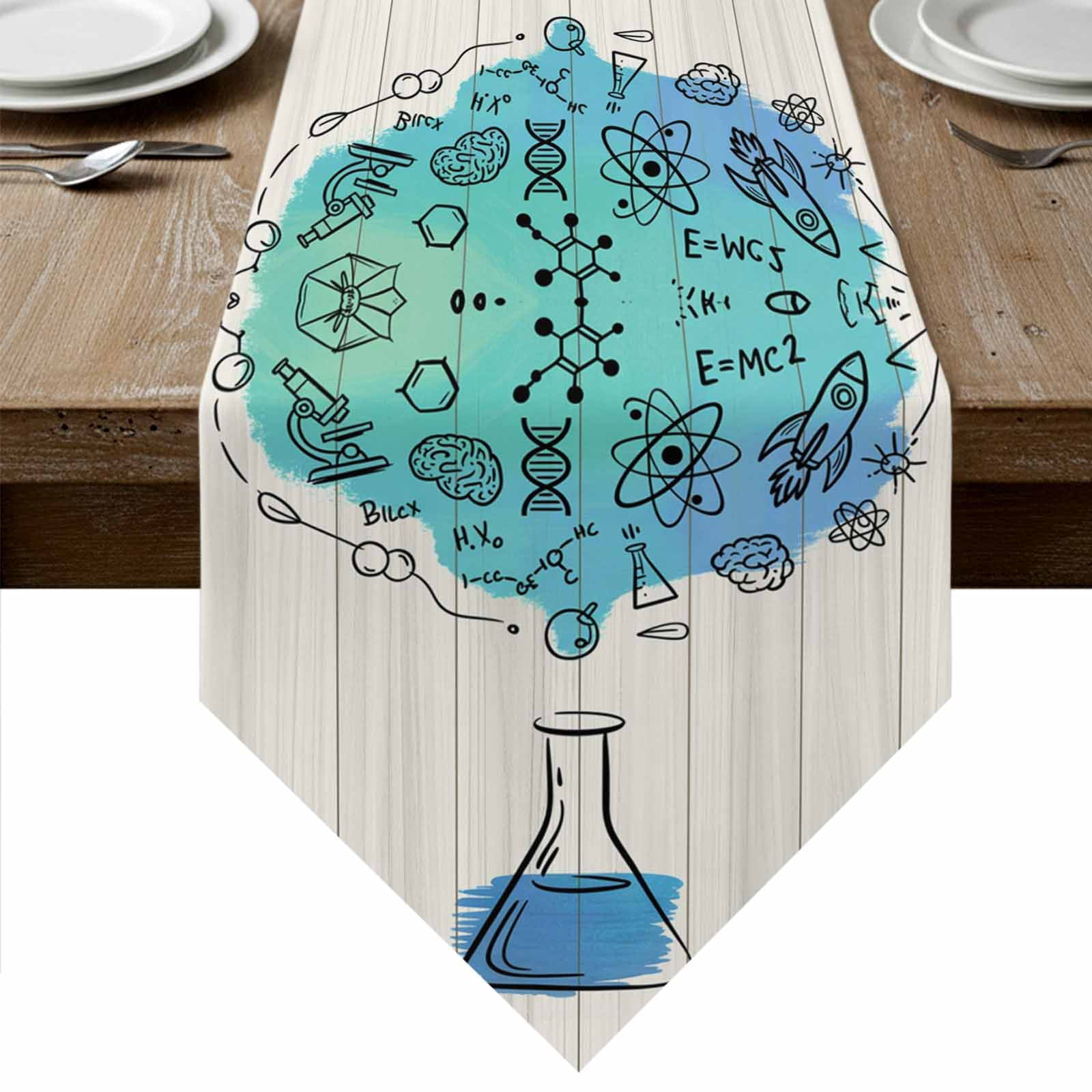 Teal Blue Science Table Runner Linen Burlap Table Runner 70 Inches Long ...
