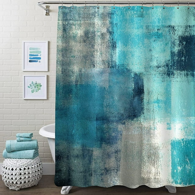 Teal Blue Decorative Printed Shower Curtain Set, Modern Colored ...