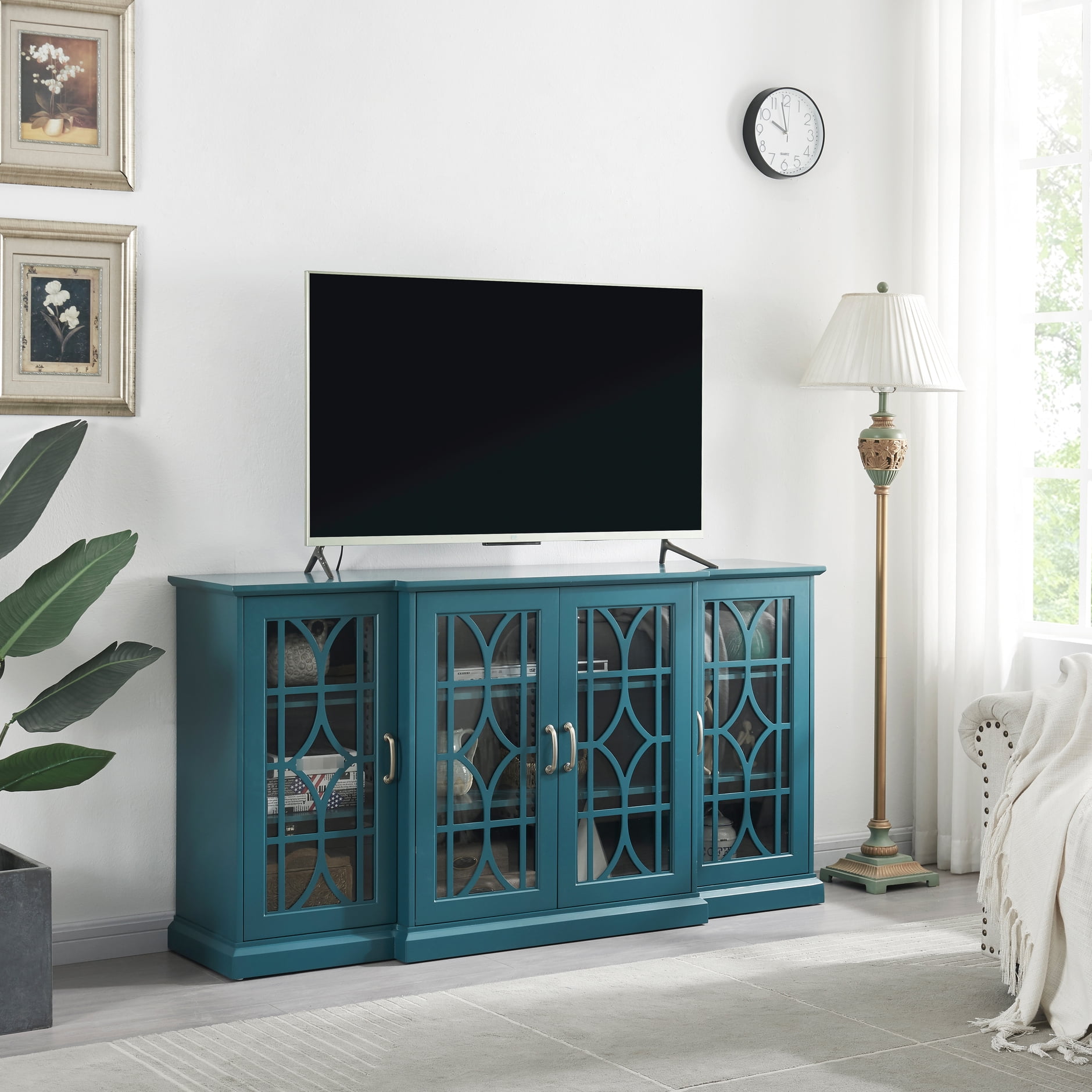 Teal Blue Sideboard Buffet Cabinet - Ample Space, 4 Doors, 6 Adjustable ...