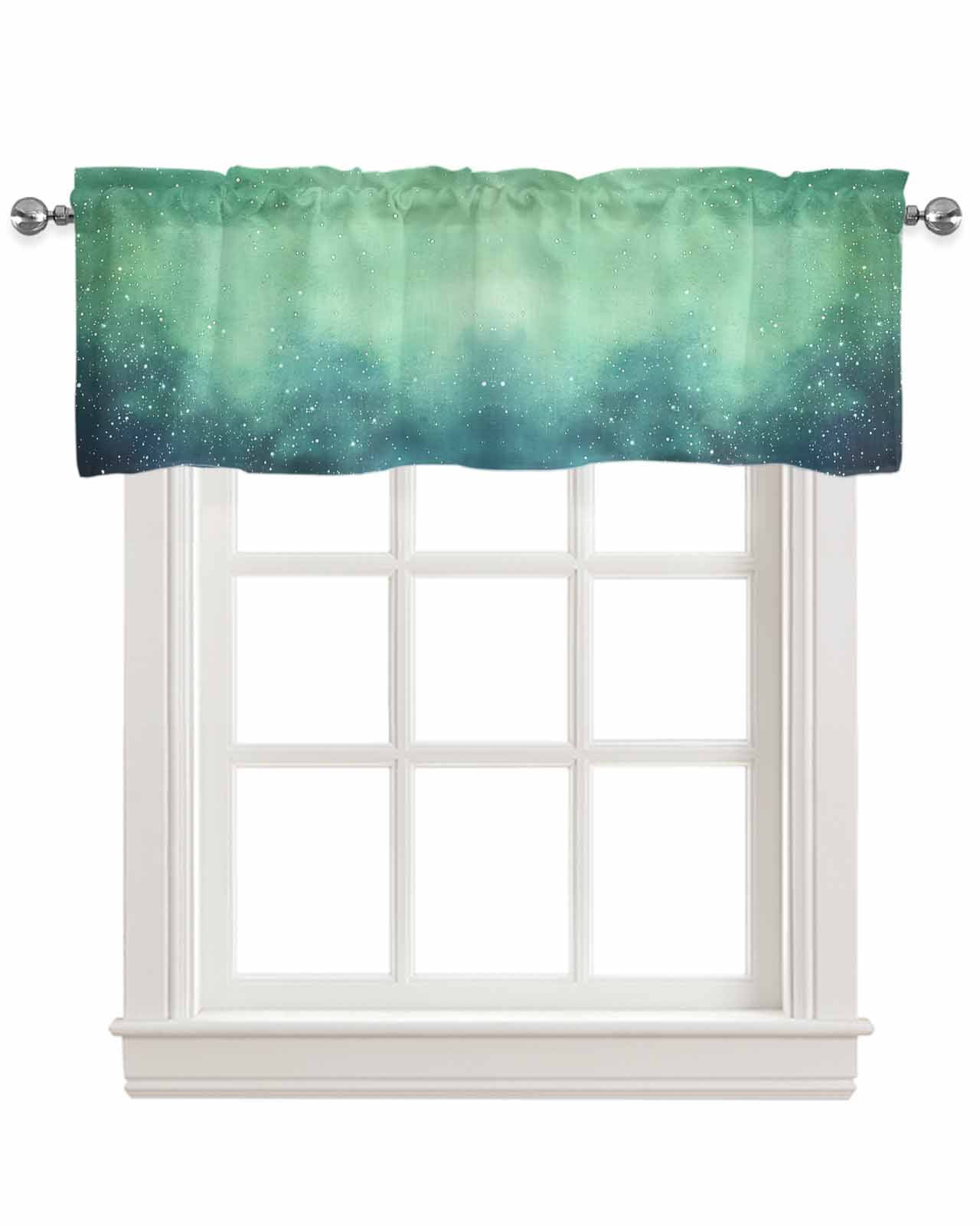 Teal Blue Starry Sky Kitchen Valances for Windows Farmhouse Linen ...