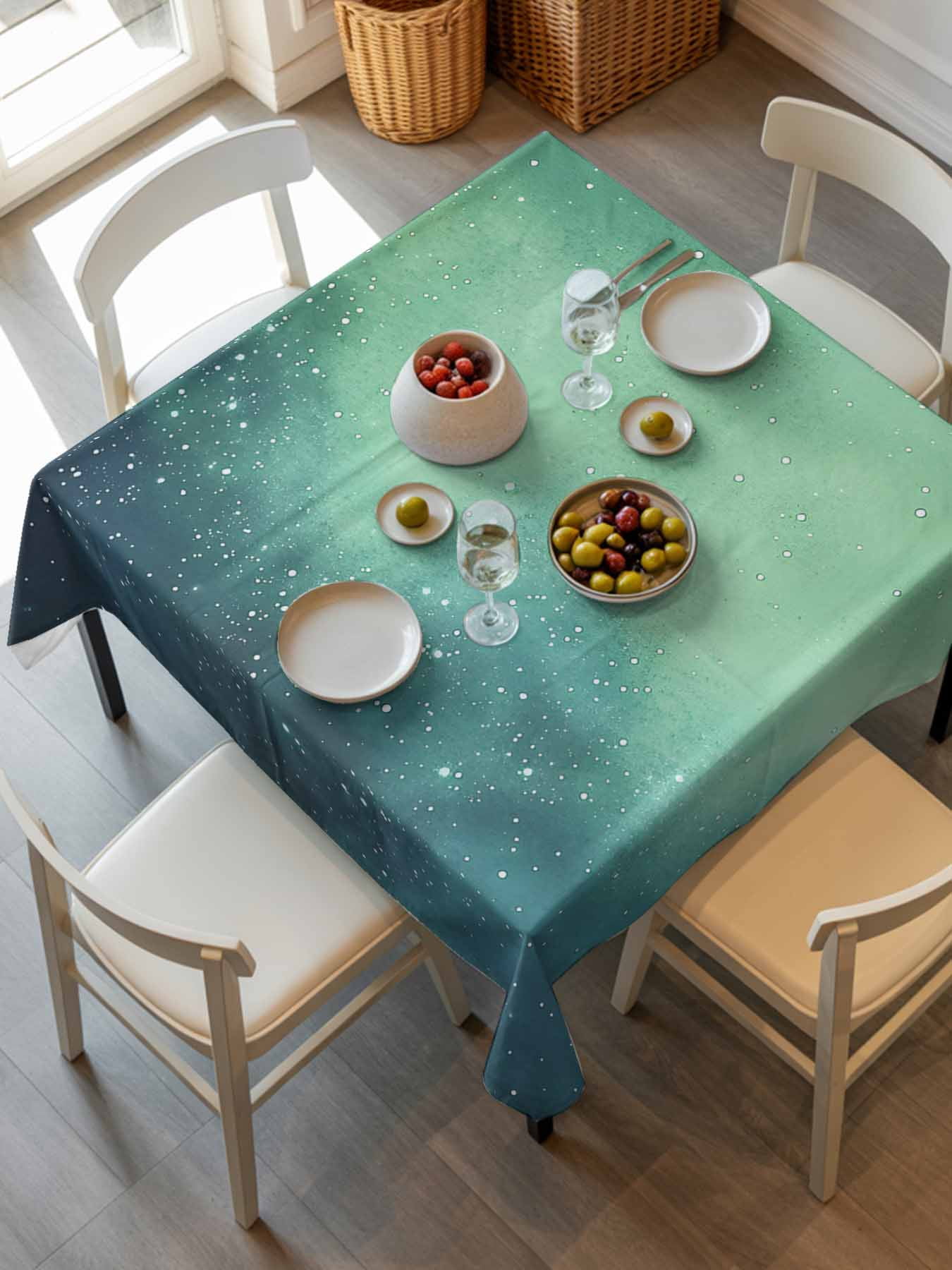 Teal Blue Starry Sky Tablecloth Square Table Cloth 60x60 ,Waterproof ...
