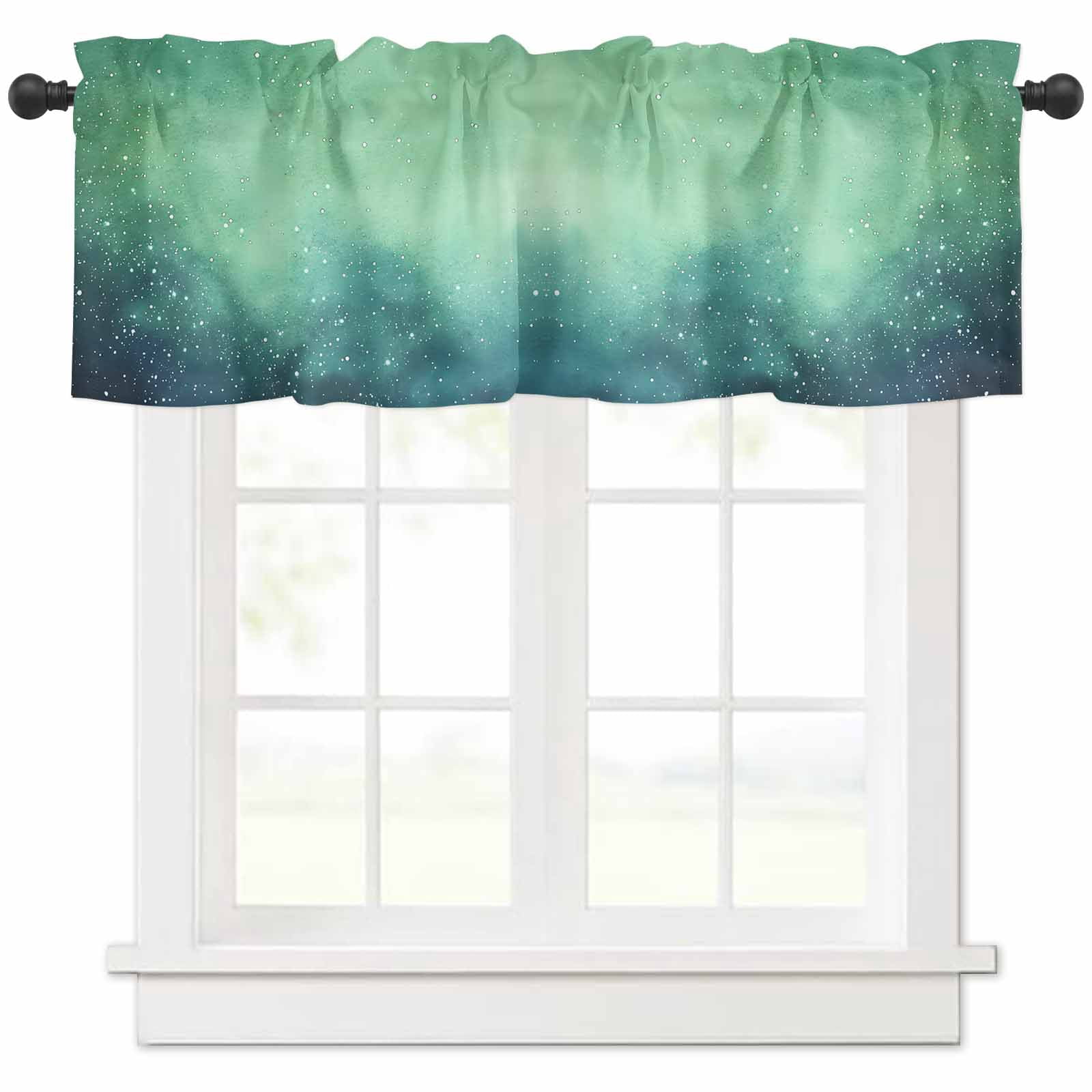 Teal Blue Starry Sky Valances for Windows Farmhouse Kitchen Curtains ...