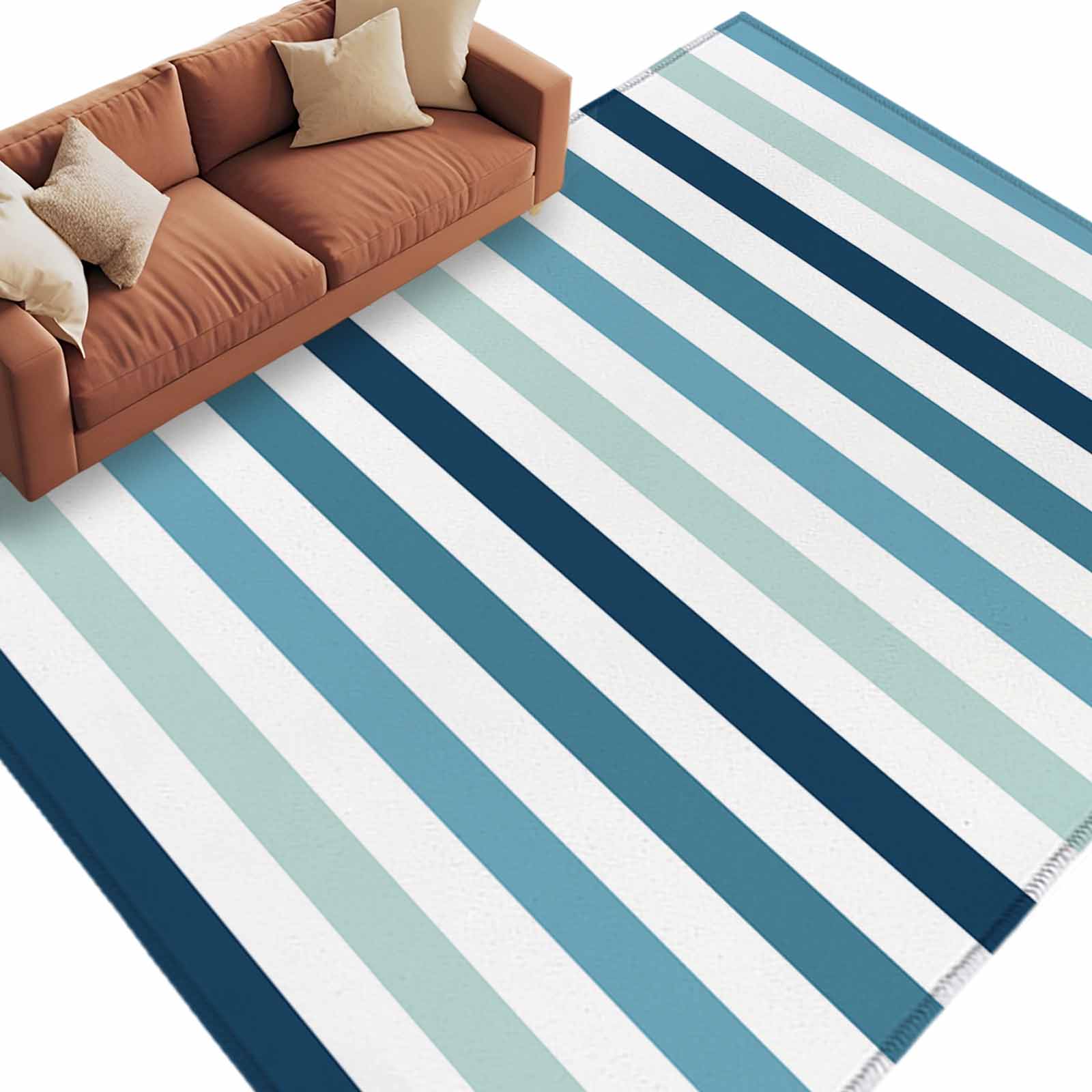 Teal Blue Stripe Large Area Rugs for Bedroom Living Room, Soft Non Slip ...