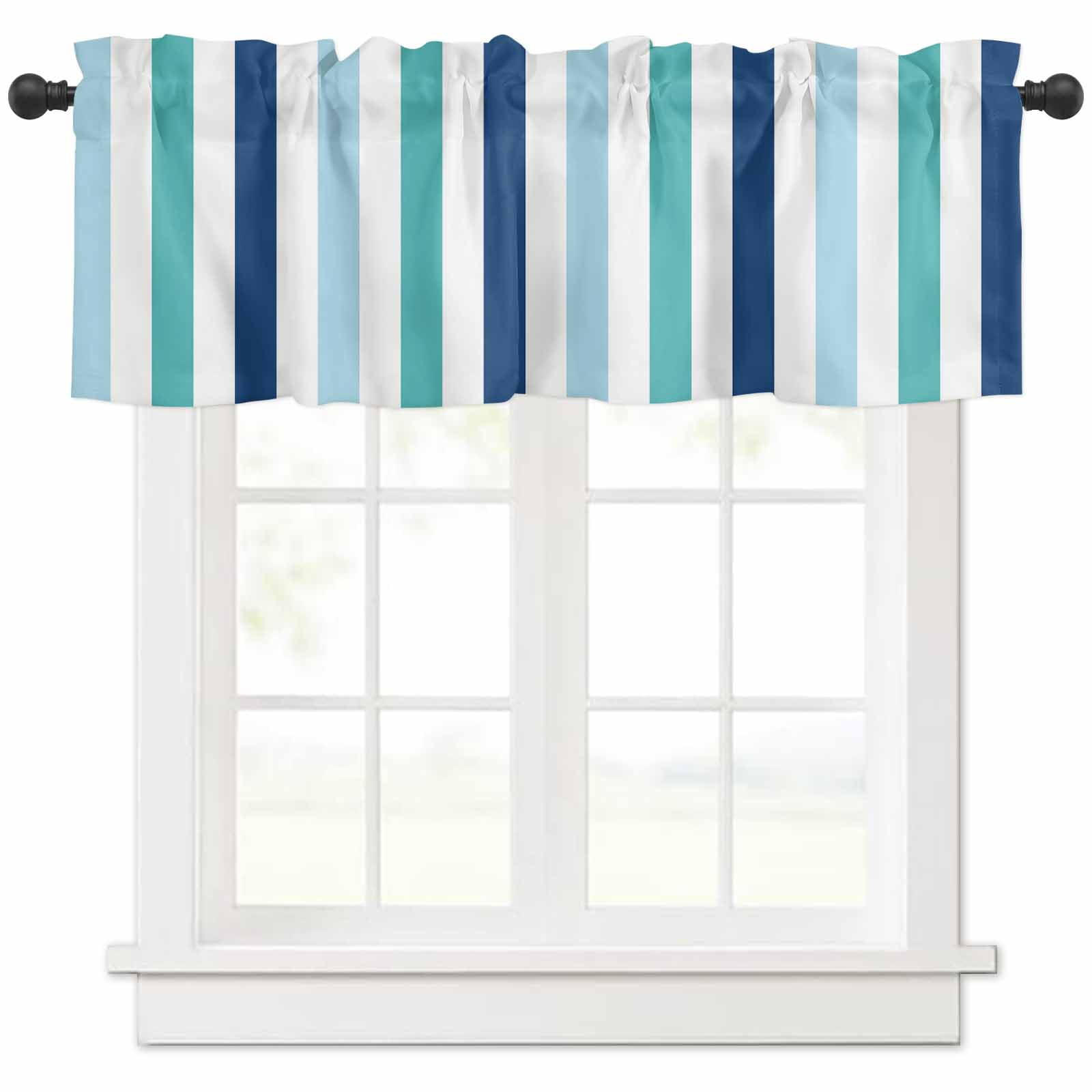 Teal Blue Stripe Valances for Windows Farmhouse Kitchen Curtains ...