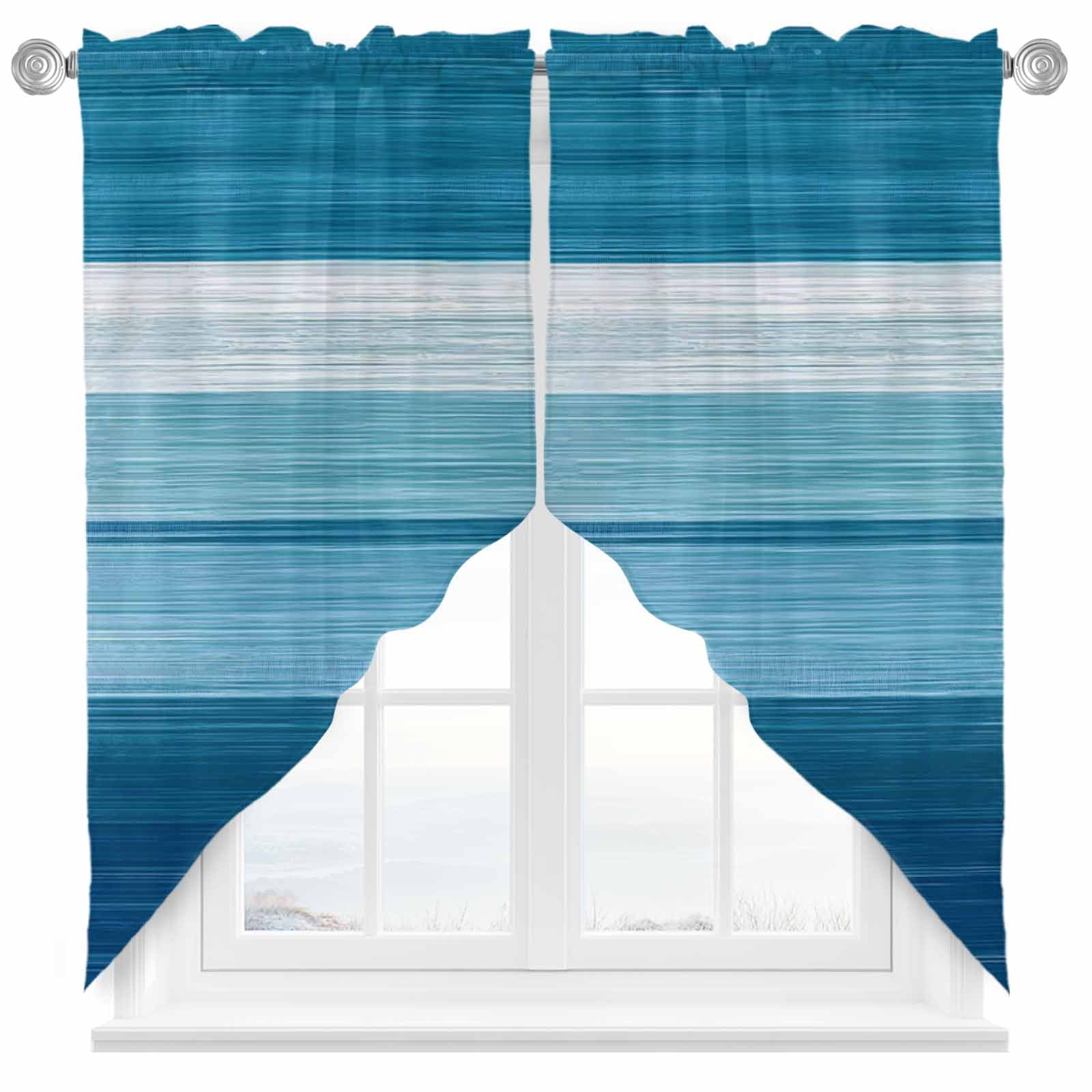 Teal Blue Swag Curtain Valance for Windows, Gradient Stripe Abstract ...
