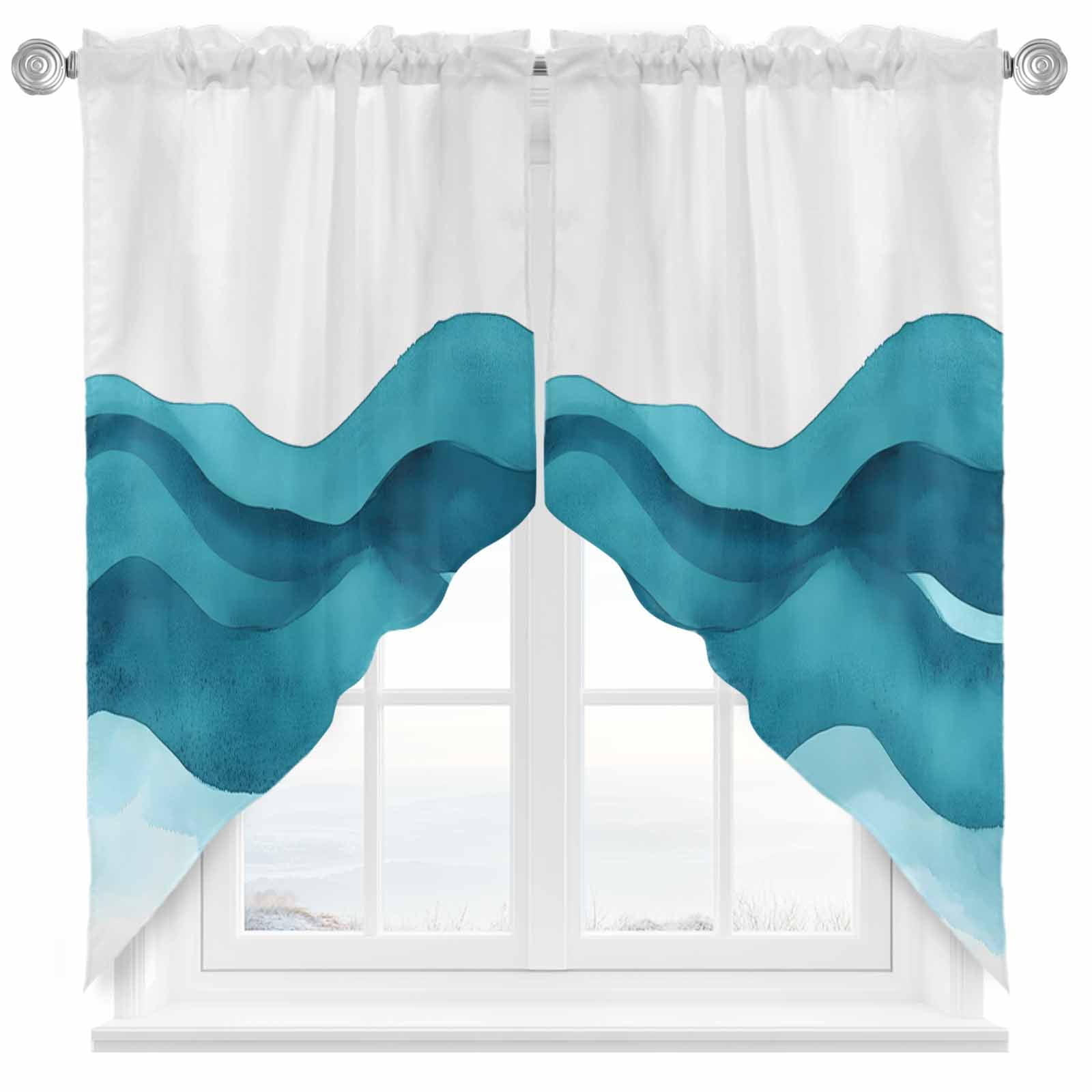 Teal Blue Swag Curtain Valance for Windows, Water Ripple Abstract ...