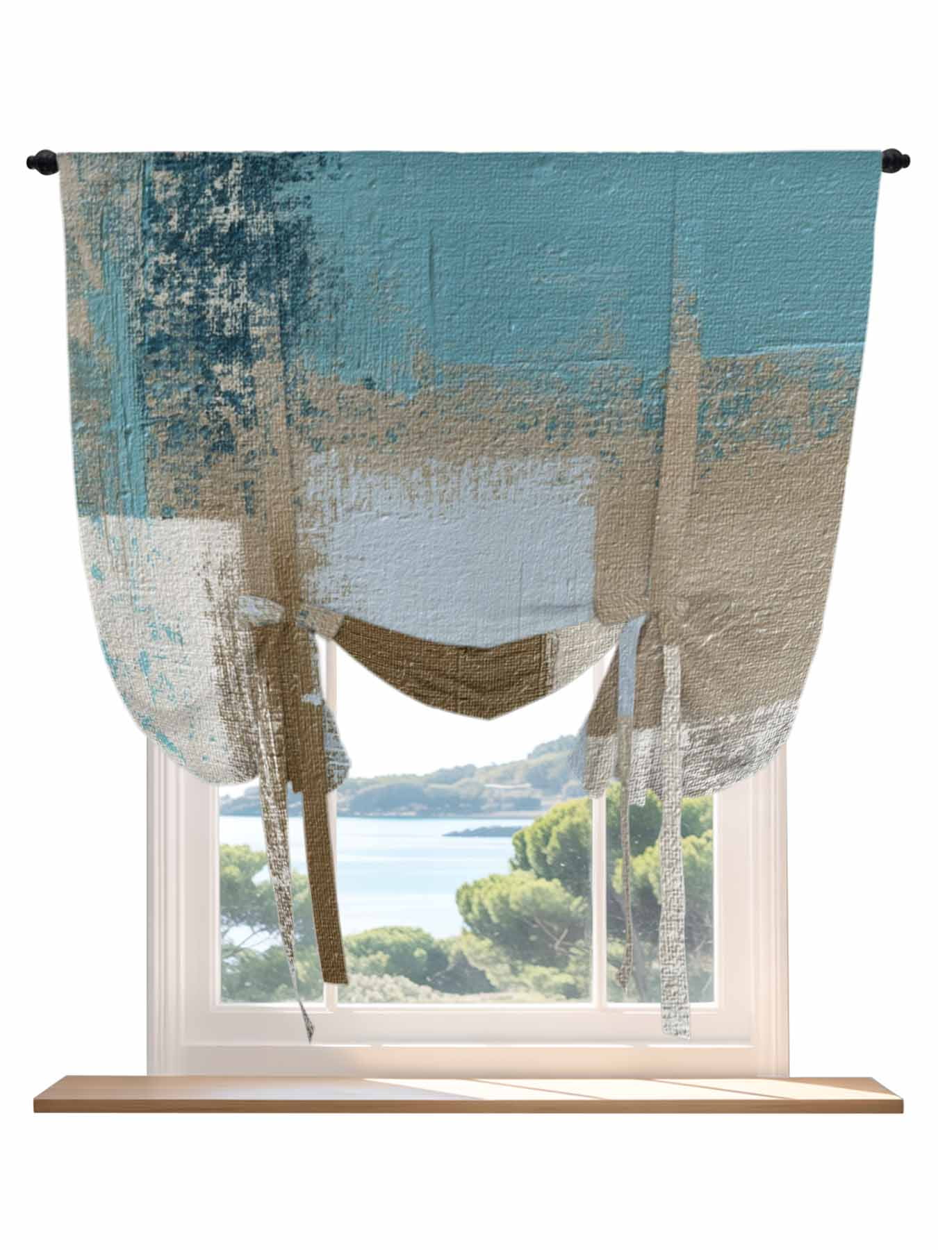 Teal Blue Tie Up Curtains for Windows 45 Inch Length Balloon Curtains ...