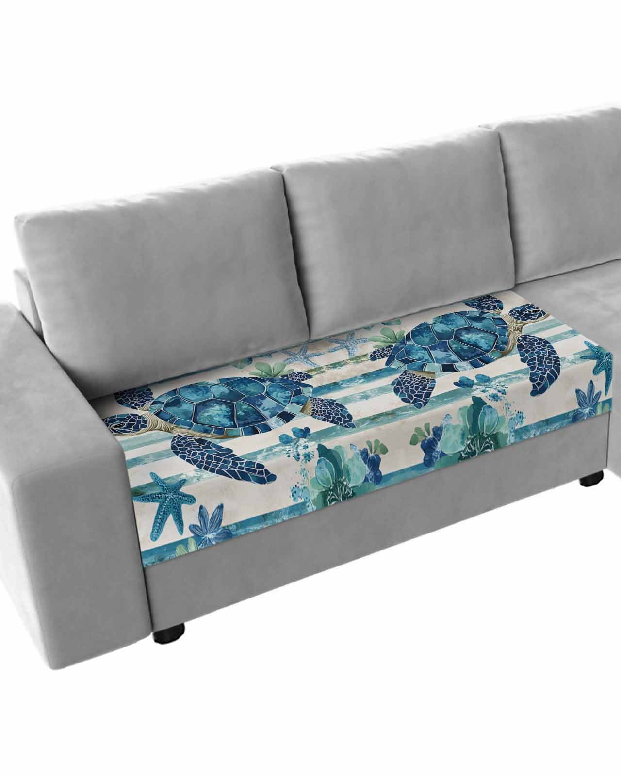 Teal Blue Turtle Coastal Sofa Couch Cushion Covers Washable, Removable ...