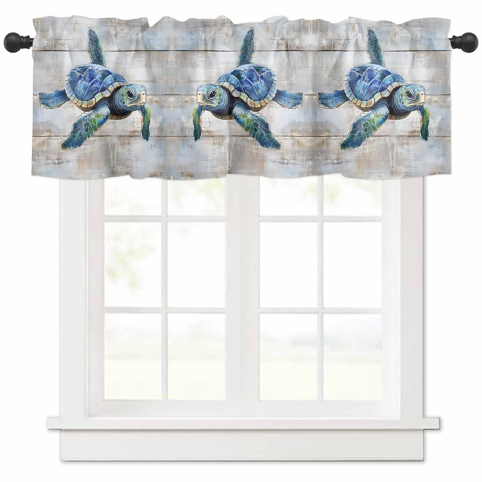 Teal Blue Turtle Coastal Valances for Windows Farmhouse Kitchen ...