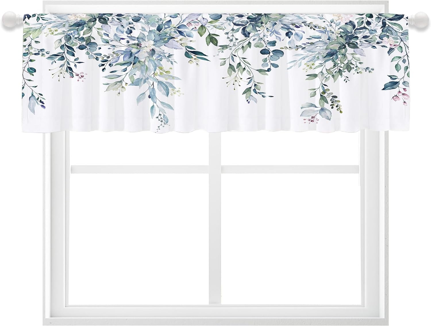 Teal Blue Valance Window Curtains Eucalyptus Leaves Rustic Farmhouse ...