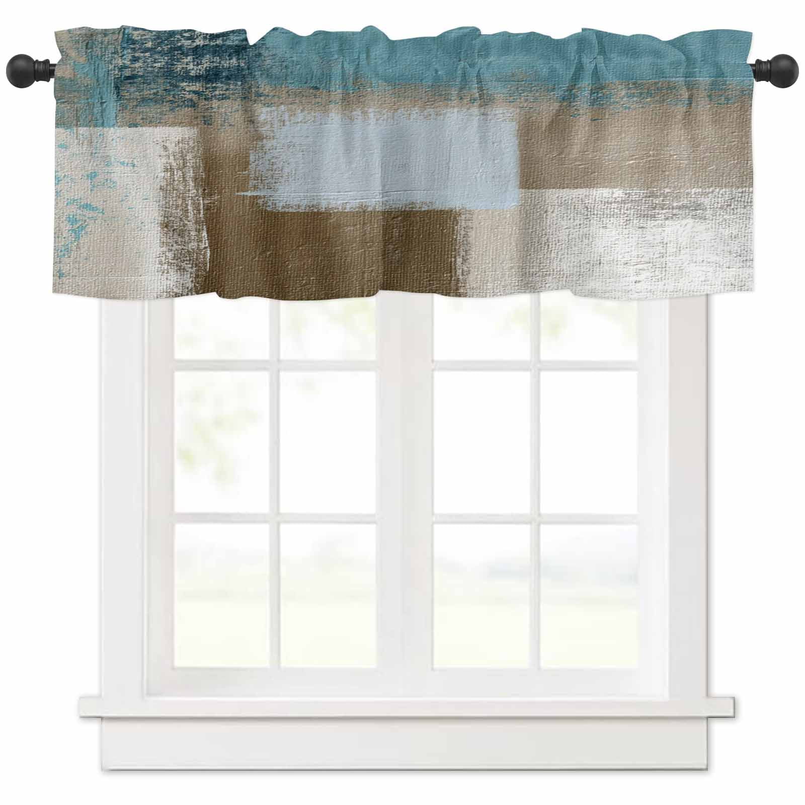 Teal Blue Valances for Windows Farmhouse Kitchen Curtains Valances Rod ...