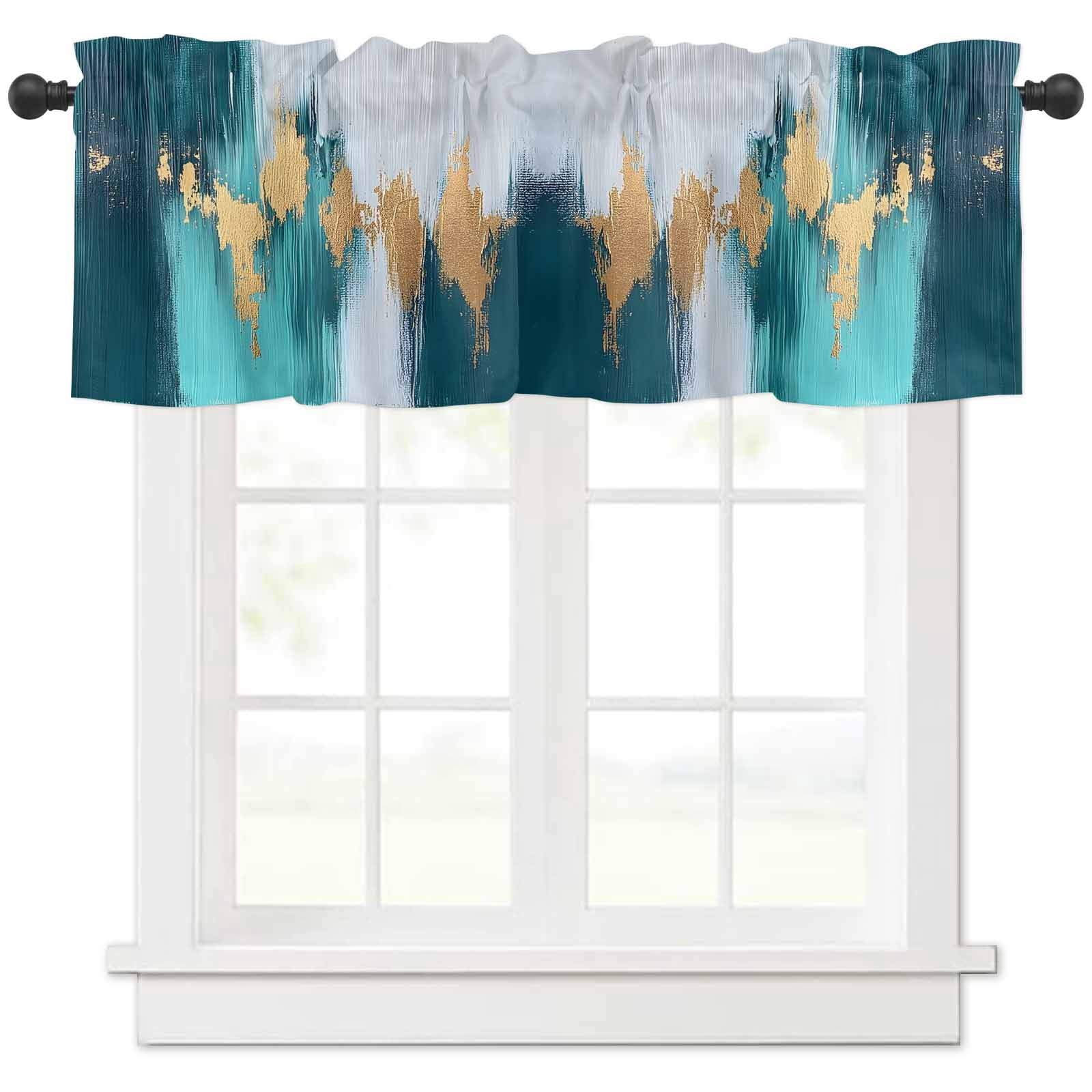 Teal Blue Valances for Windows Farmhouse Kitchen Curtains Valances Rod ...