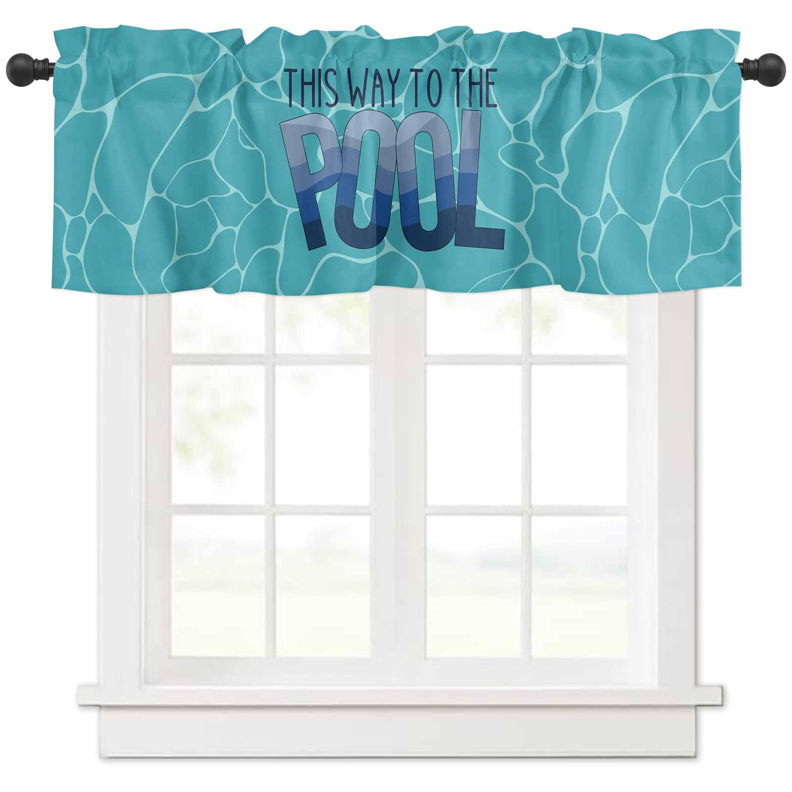 Teal Blue Words Valances for Windows Farmhouse Kitchen Curtains ...