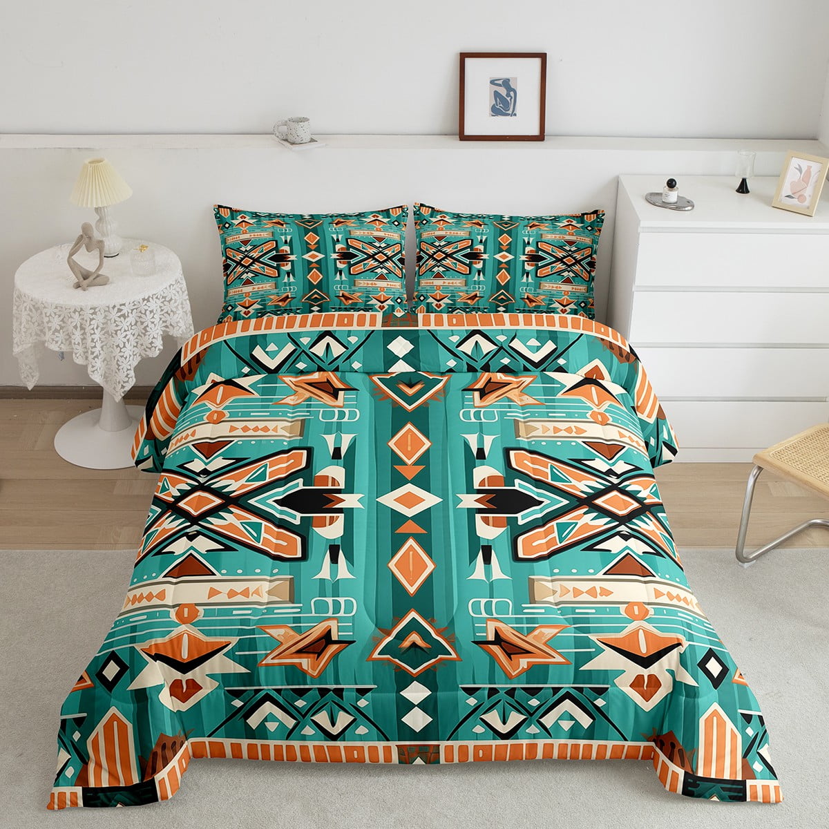 Teal Boho Aztec Twin Comforter Set,Southwest Exotic Tribal Bedding Set ...