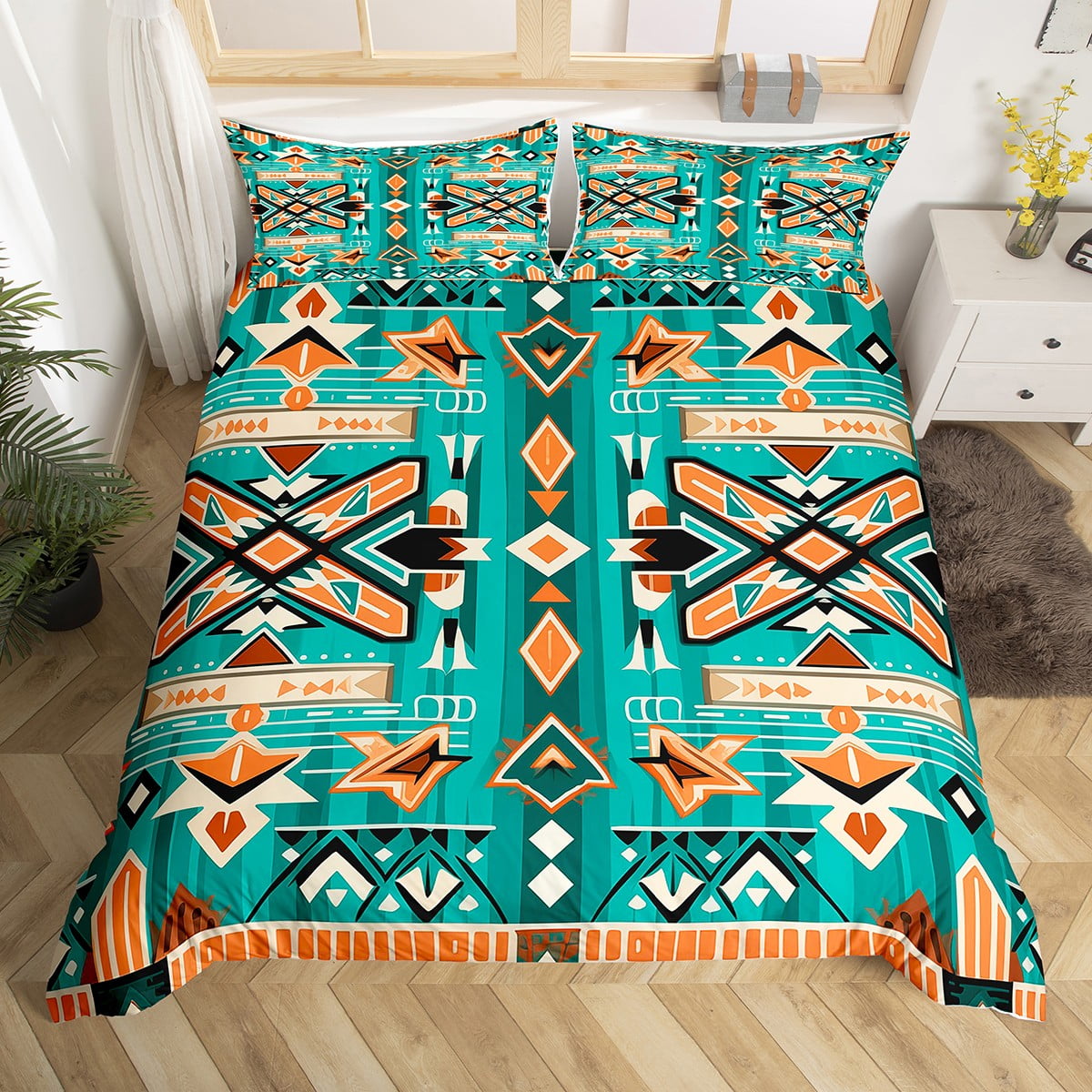 Teal Boho Aztec Twin Duvet Cover,Southwest Exotic Tribal Bedding Set ...