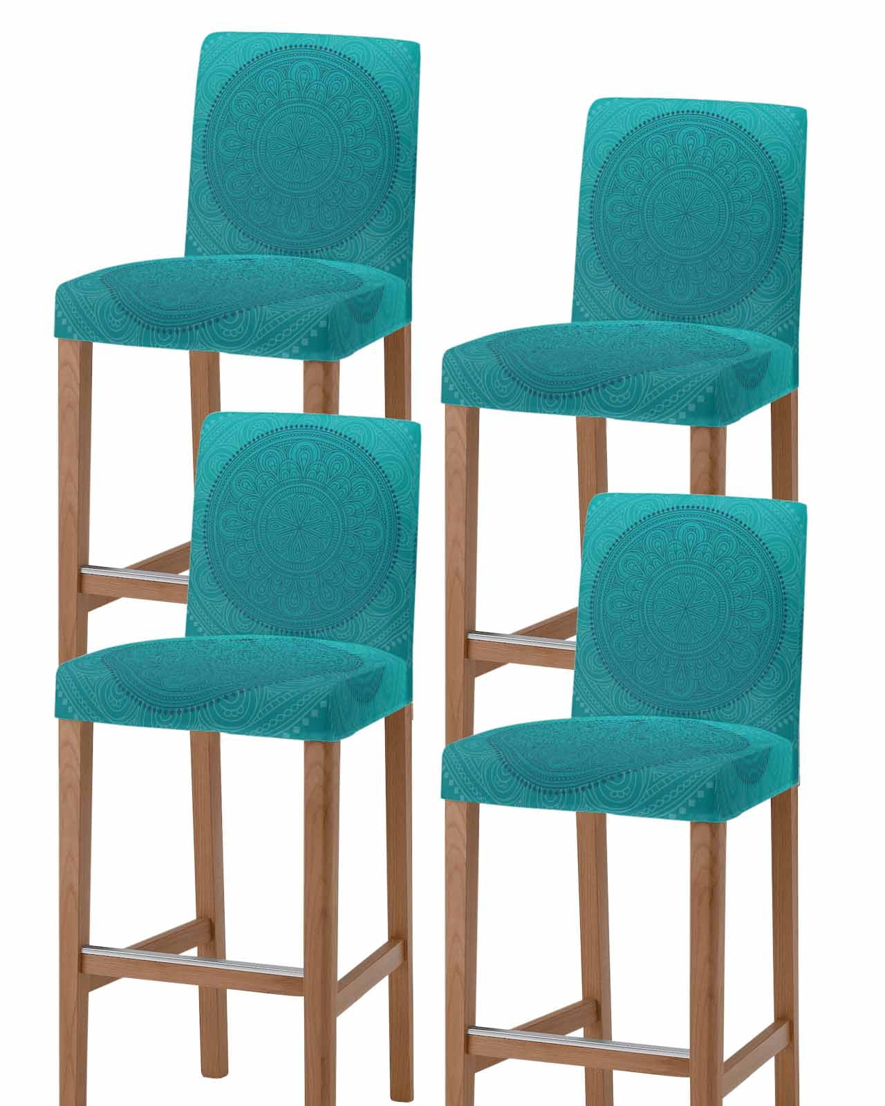 Teal Boho Bar Stool Covers Set of 4, Farmhouse Abstract Geometric ...