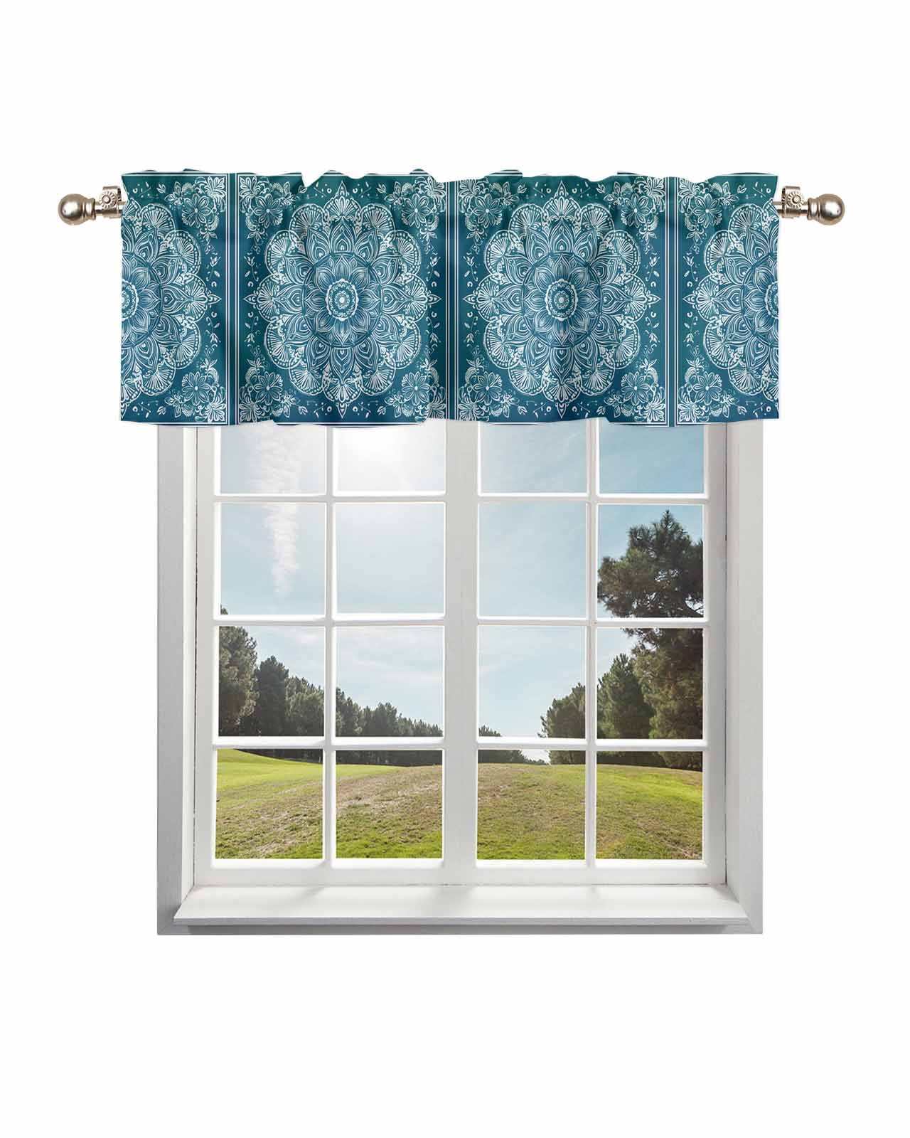 Teal Boho Floral Curtain Valance for Windows/Living Room/Kitchen ...