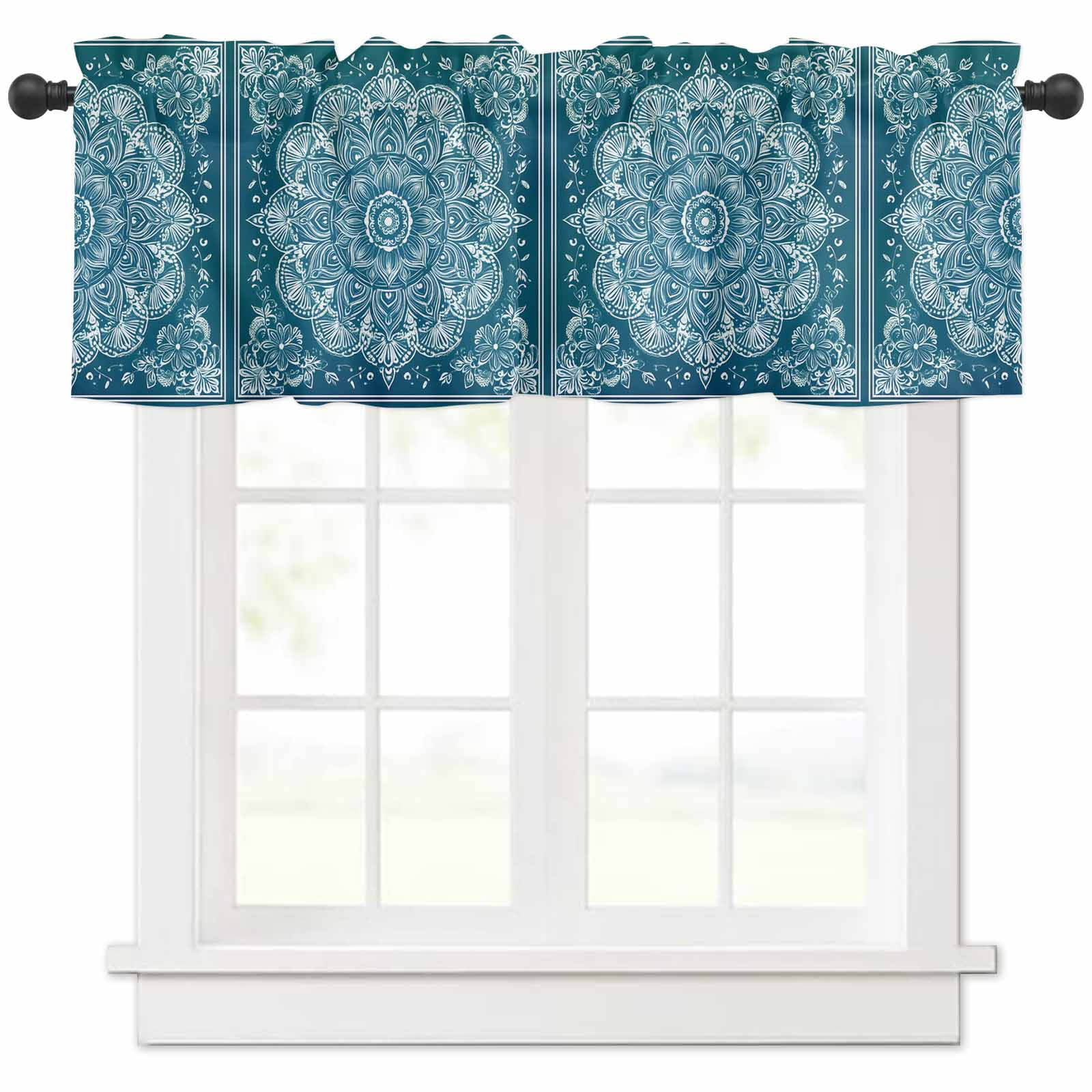 Teal Boho Floral Valances for Windows Farmhouse Kitchen Curtains ...