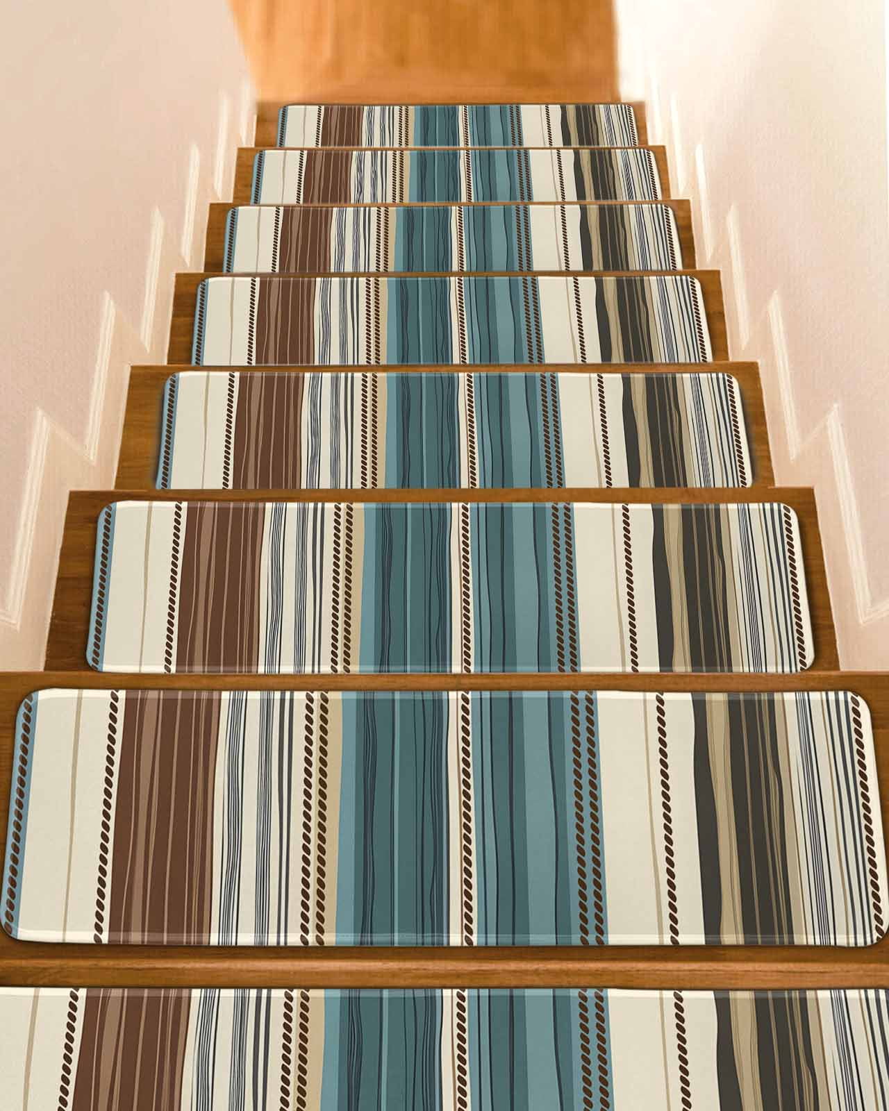 Teal Boho Stripes Stair Treads for Wooden Steps Indoor Runner Rug ...