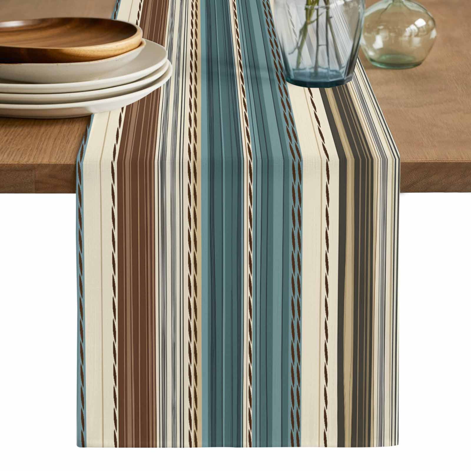 Teal Boho Stripes Table Runner, Modern Bohemia Brown Beige Texture ...