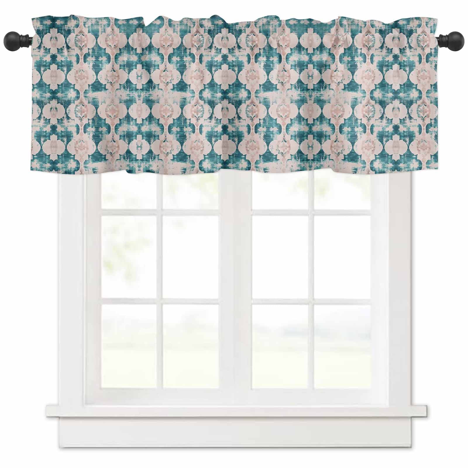 Teal Boho Valances for Windows Farmhouse Kitchen Curtains Valances Rod ...