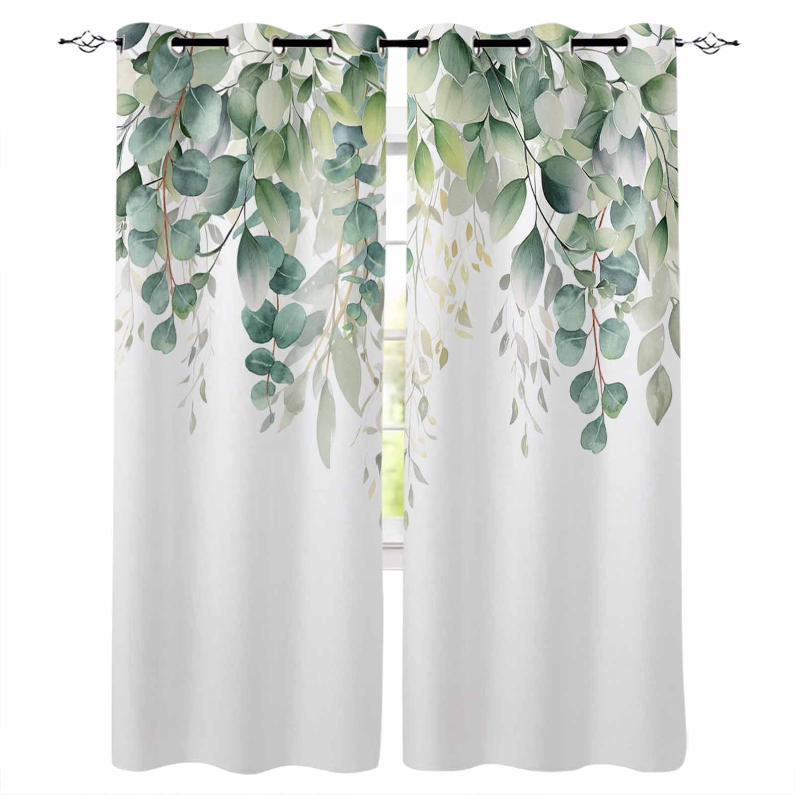 Teal Botanical Blackout Curtains 84 Inches Long, Sage Green Eucalyptus ...