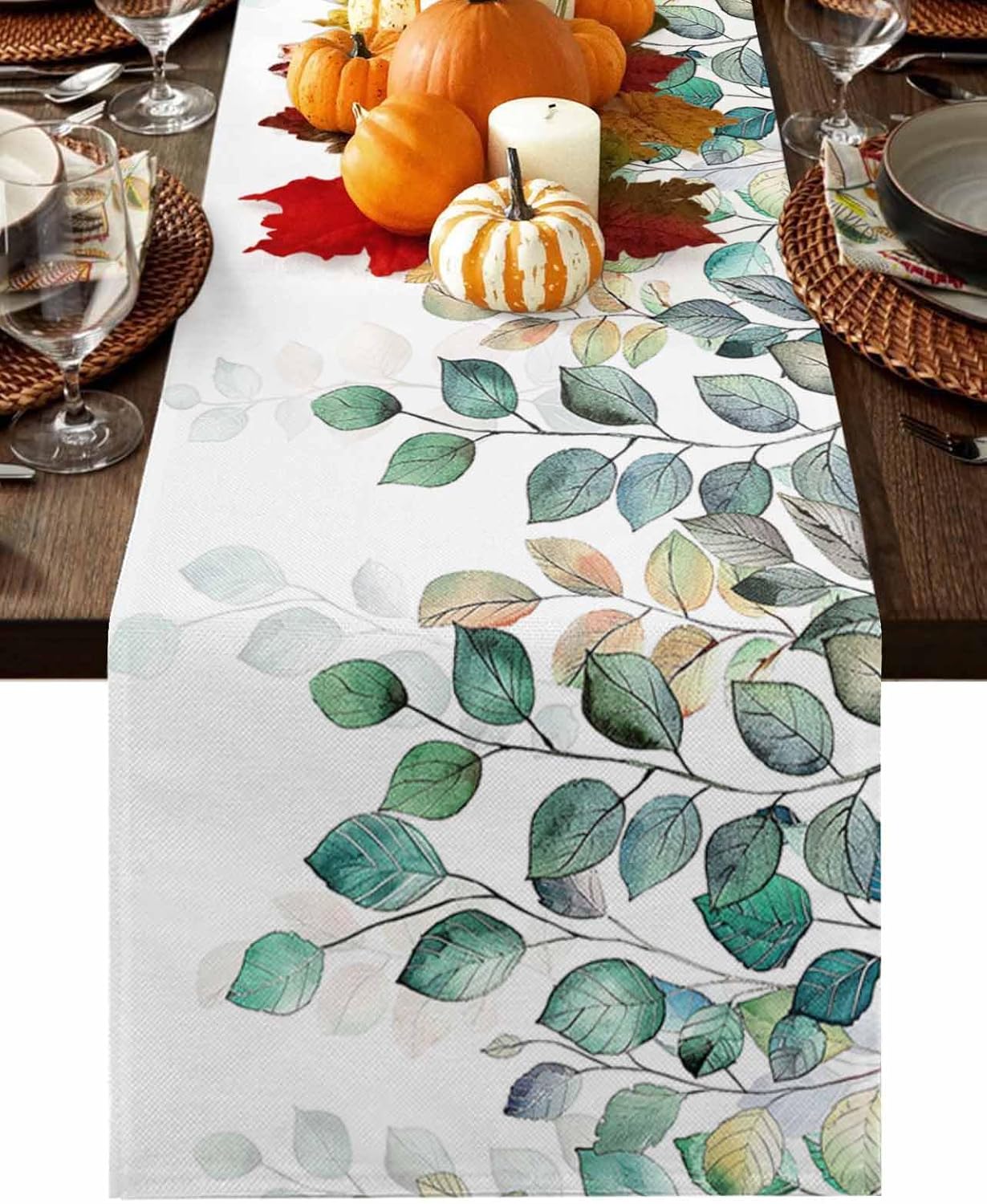 Teal Botanical Table Runner 72 Inches Long Farmhouse Dress Scarves ...
