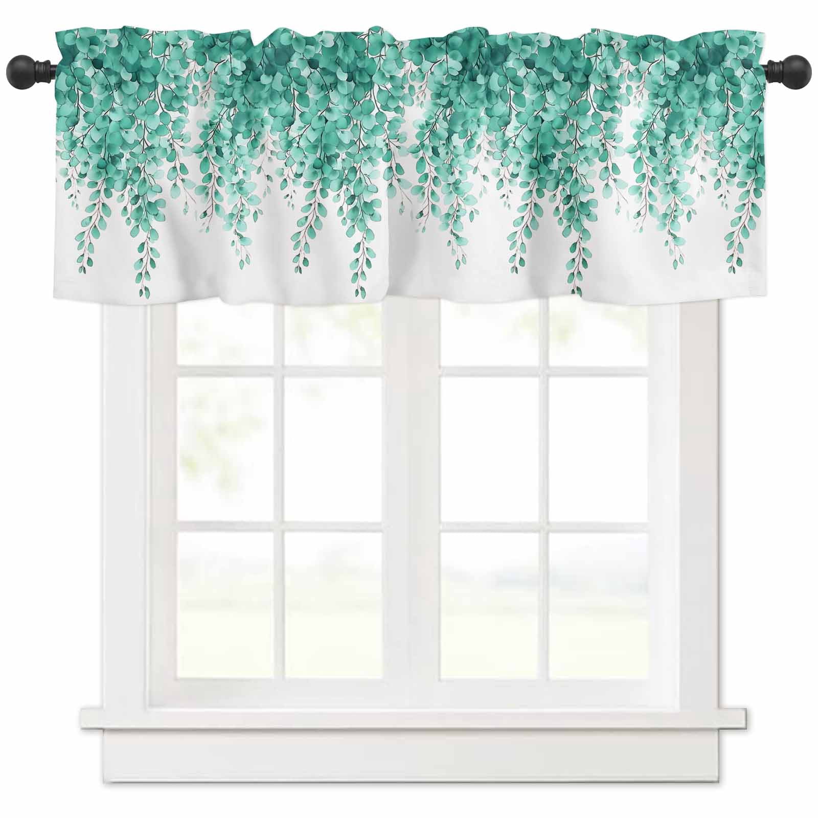 Teal Botanical Valances for Windows Farmhouse Kitchen Curtains Valances ...