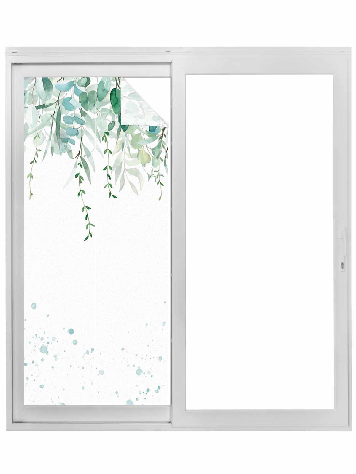 Teal Botanical Window Privacy Film, Spring Weeping Eucalyptus Leaves ...