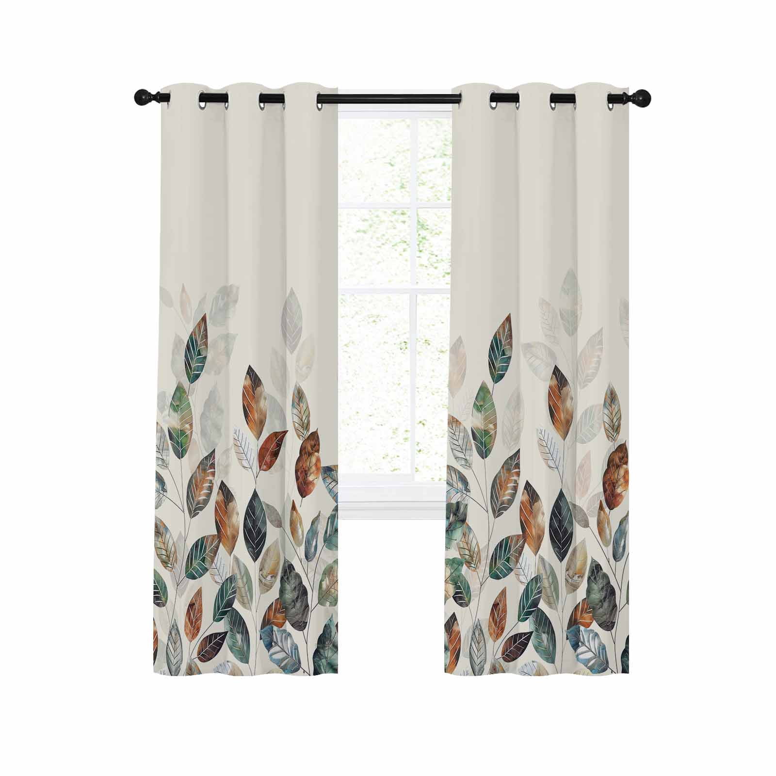 Teal Brown Botanical Blackout Curtains 84 Inches Long for Bedroom ...