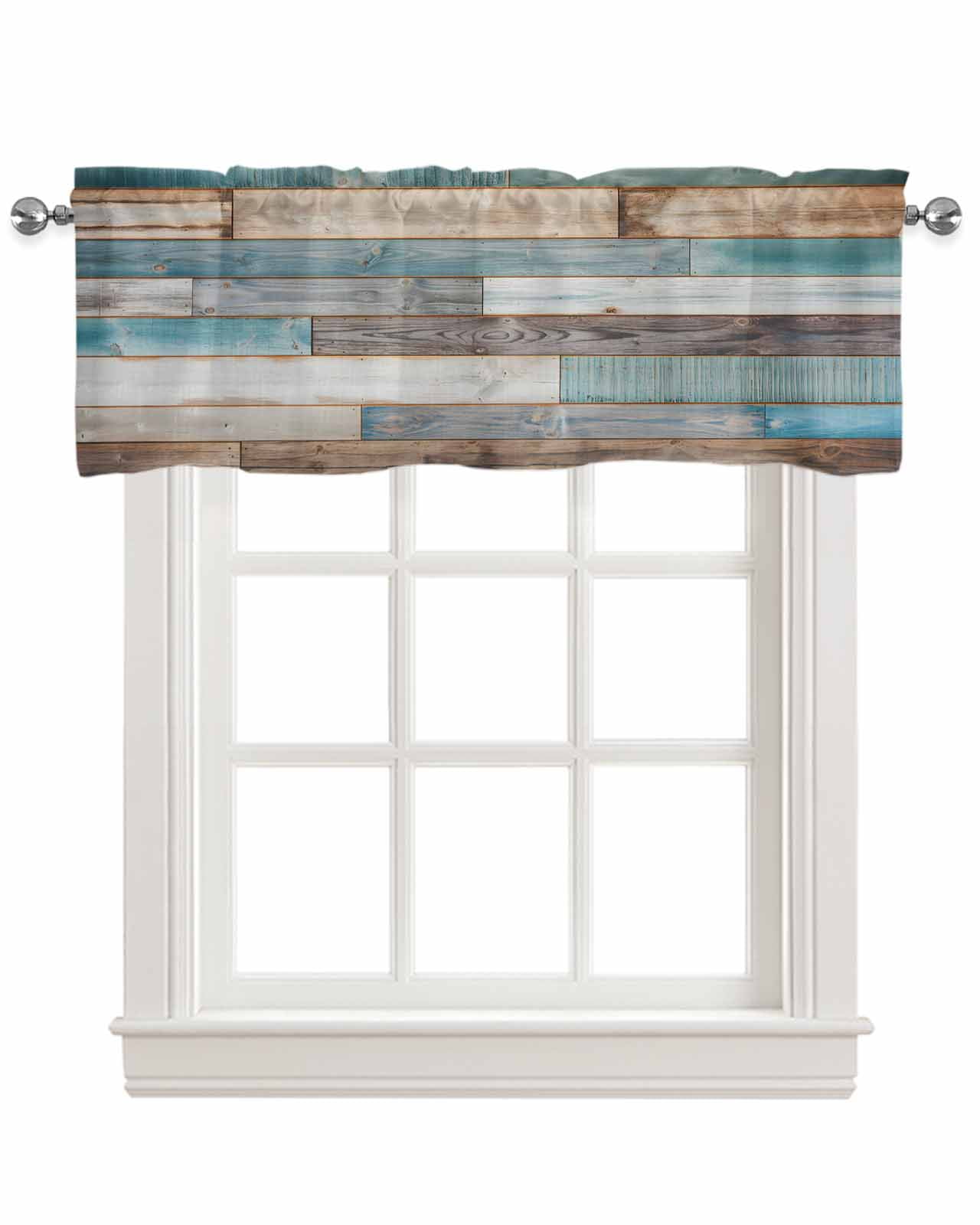 Teal Brown Farmhouse Kitchen Valances for Windows Farmhouse Linen ...