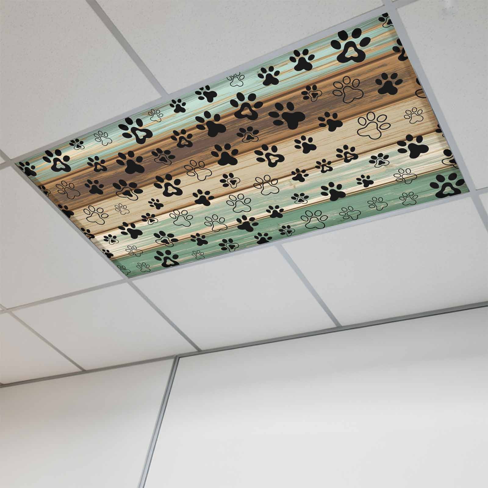 Teal Brown Fluorescent Light Covers, Pet Paw Printed Farmhouse Dog ...