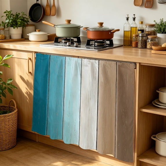 Teal Brown Ombre Cabinet Curtains 35''x35'', Vintage Country Wooden ...