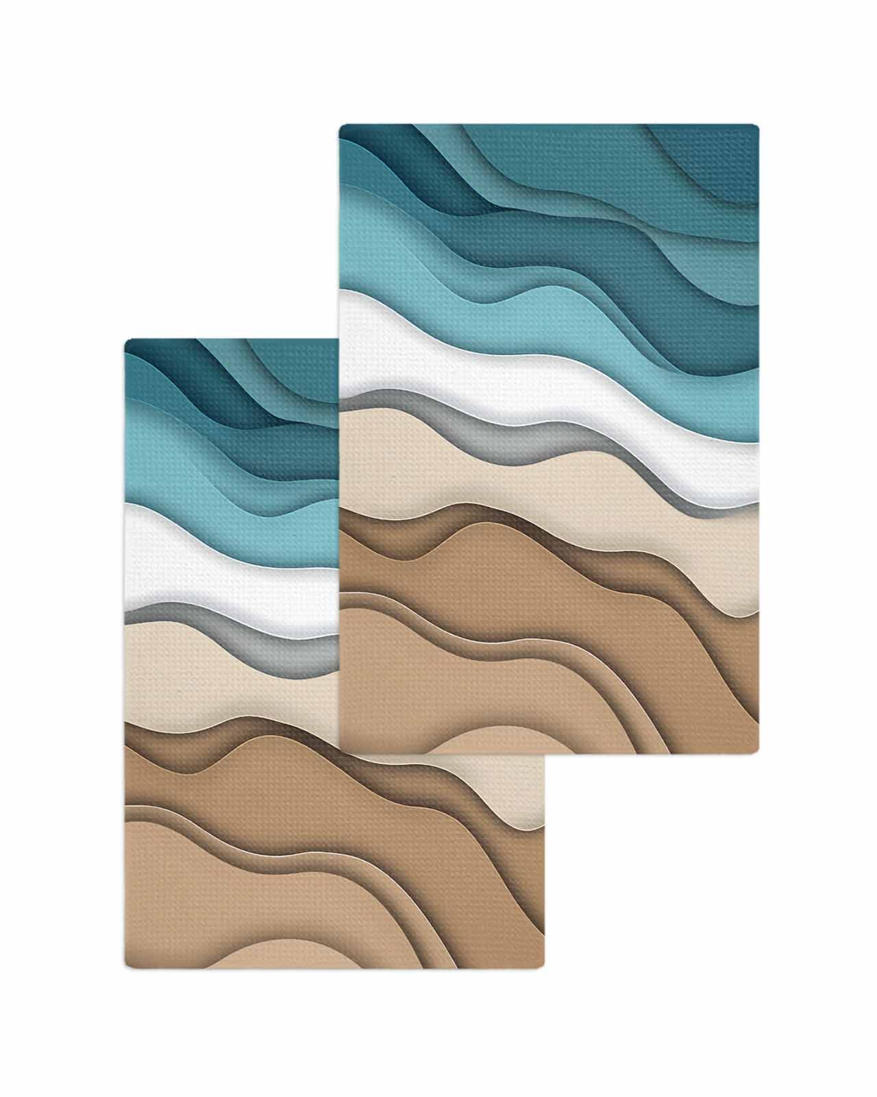 Teal Brown Ombre Kitchen Dish Towels for Drying Dishes Set of 2, Modern Abstract Moire ...