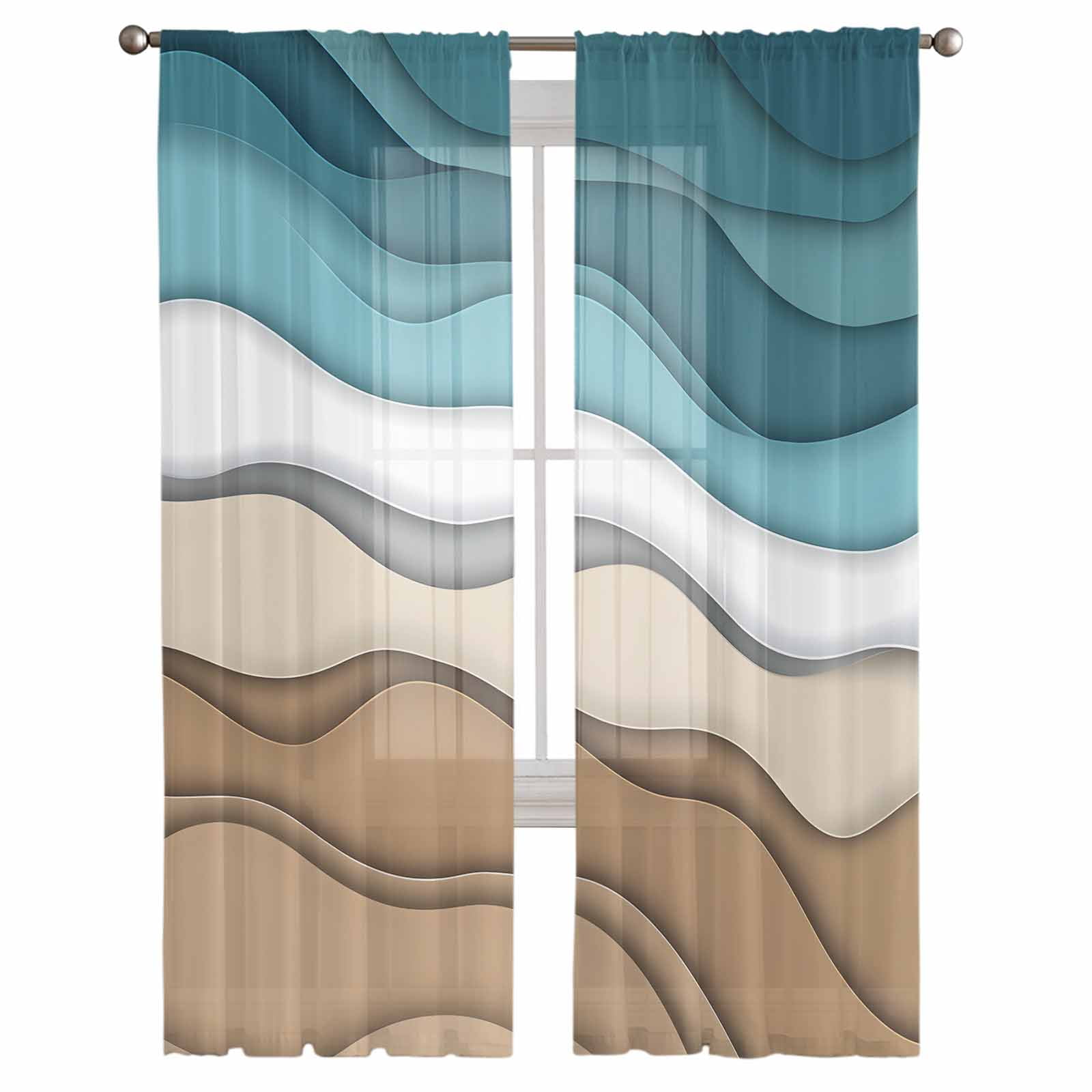Teal Brown Ombre Semi Sheer Curtains 108 Inch Length 2 Panels Set ...