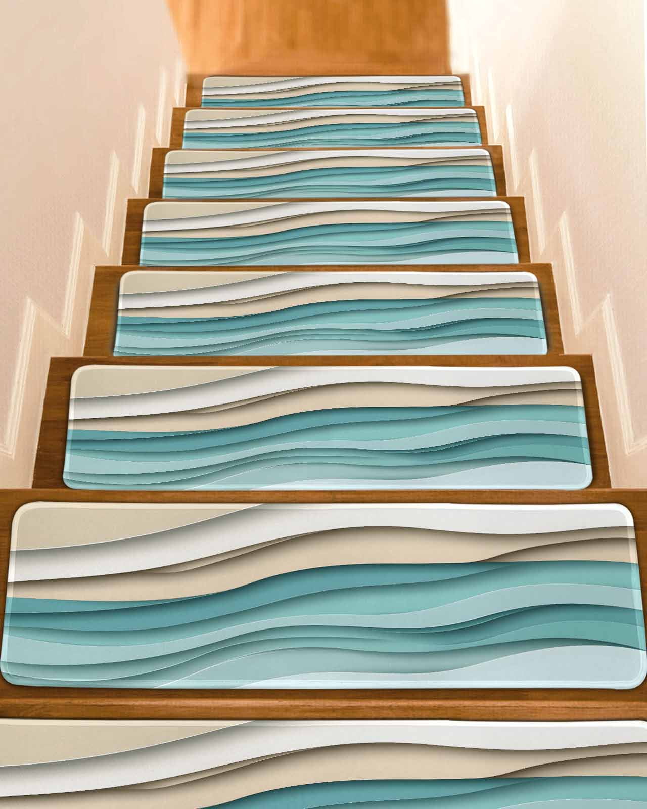 Teal Brown Ombre Stair Treads for Wooden Steps Indoor Runner Rug Carpet ...
