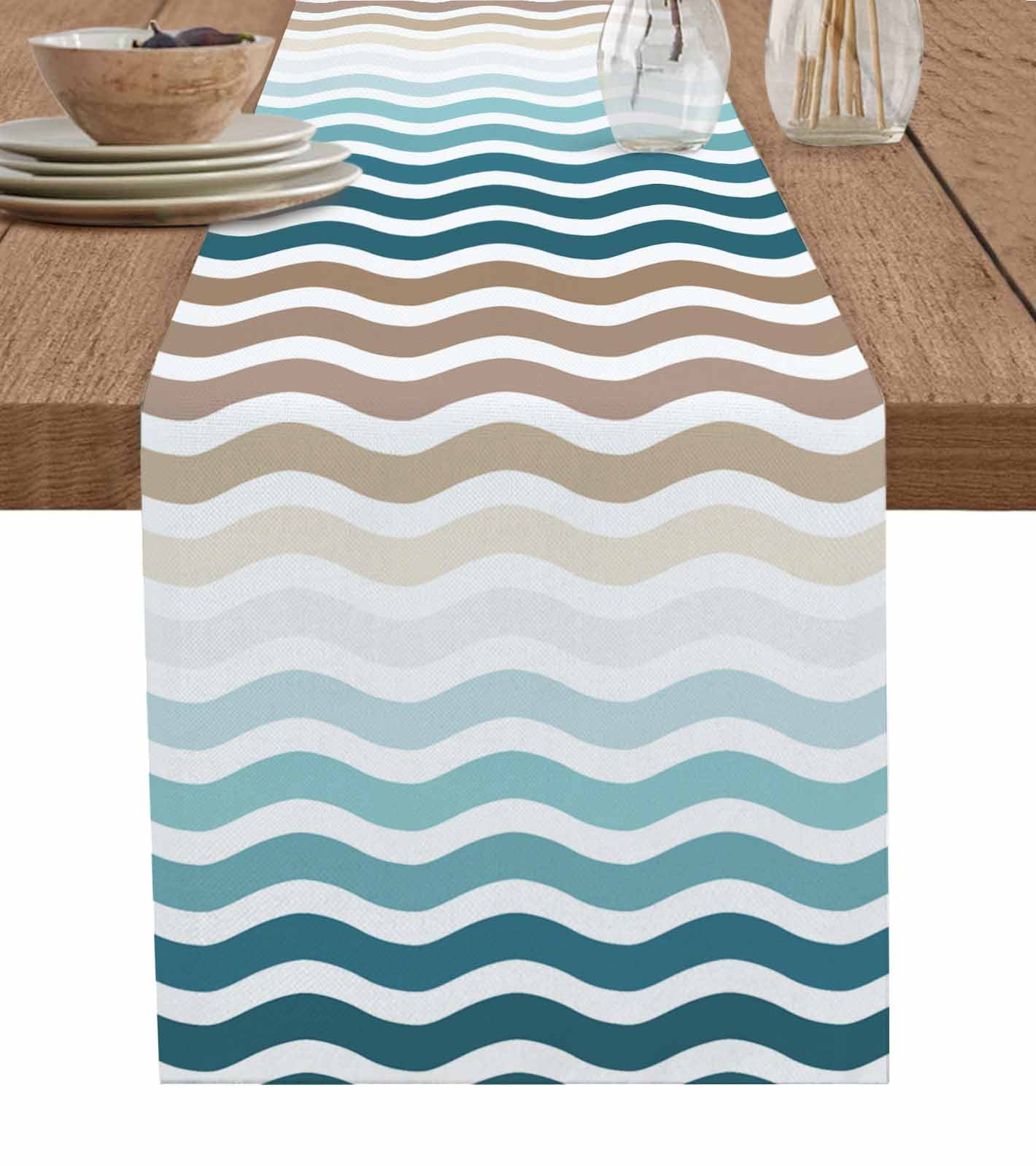 Teal Brown Ombre Table Runner 72 Inches, Modern Art Gradient White ...